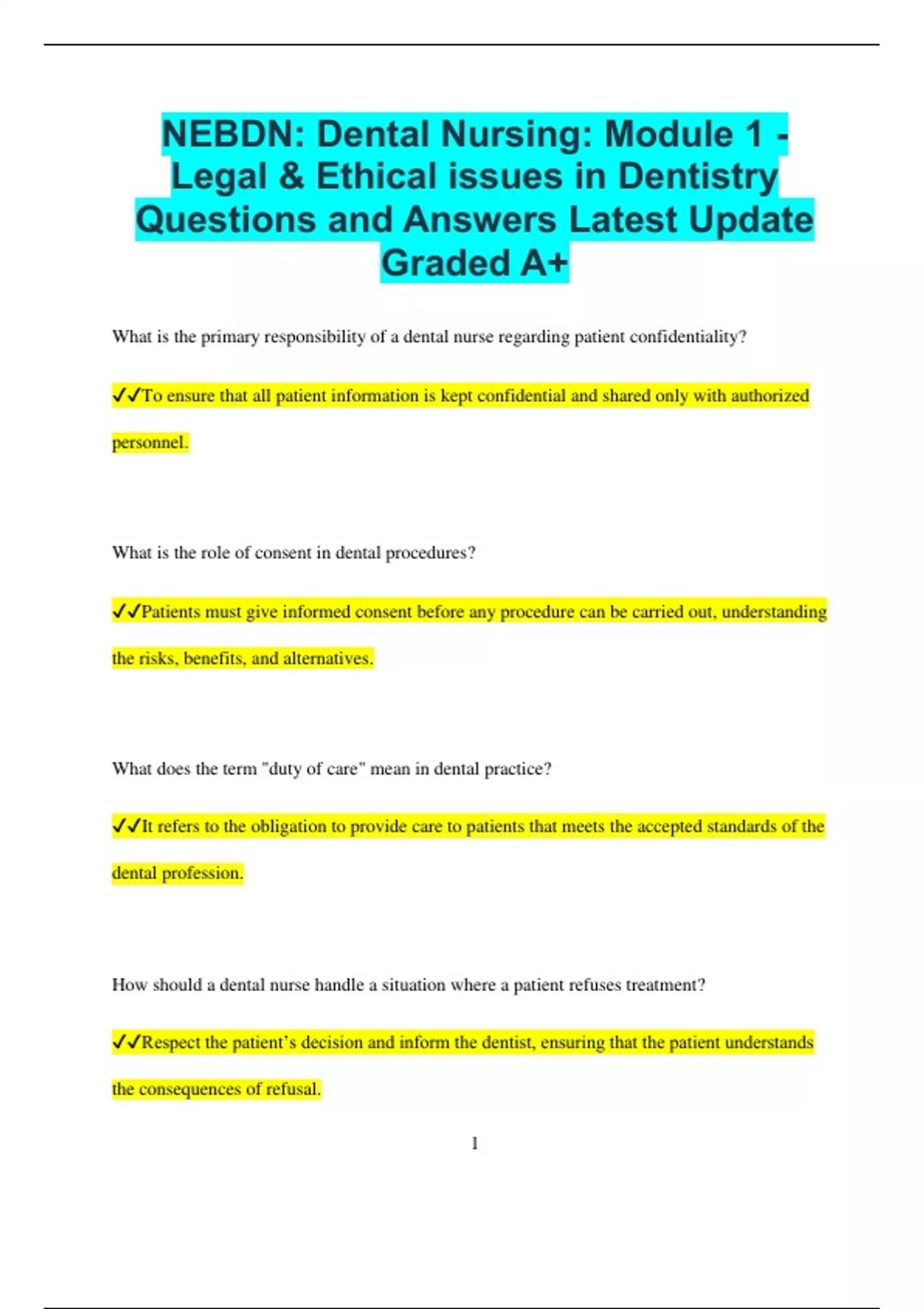 NEBDN: Dental Nursing: Module 1 - Legal & Ethical issues in Dentistry ...