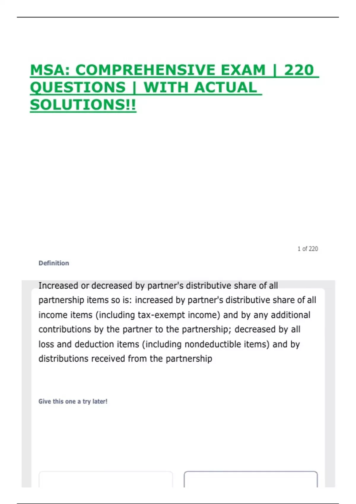 MSA: COMPREHENSIVE EXAM | 220 QUESTIONS | WITH ACTUAL SOLUTIONS!! - MSA ...