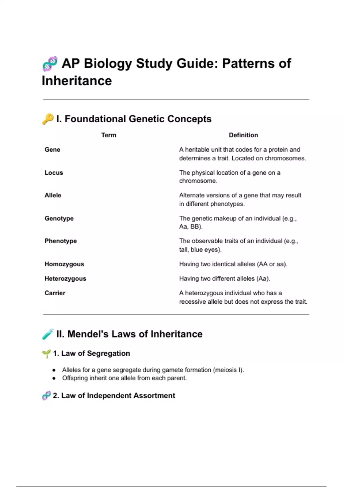 Summary Overview of Patterns of Inheritance - Biology - Stuvia US