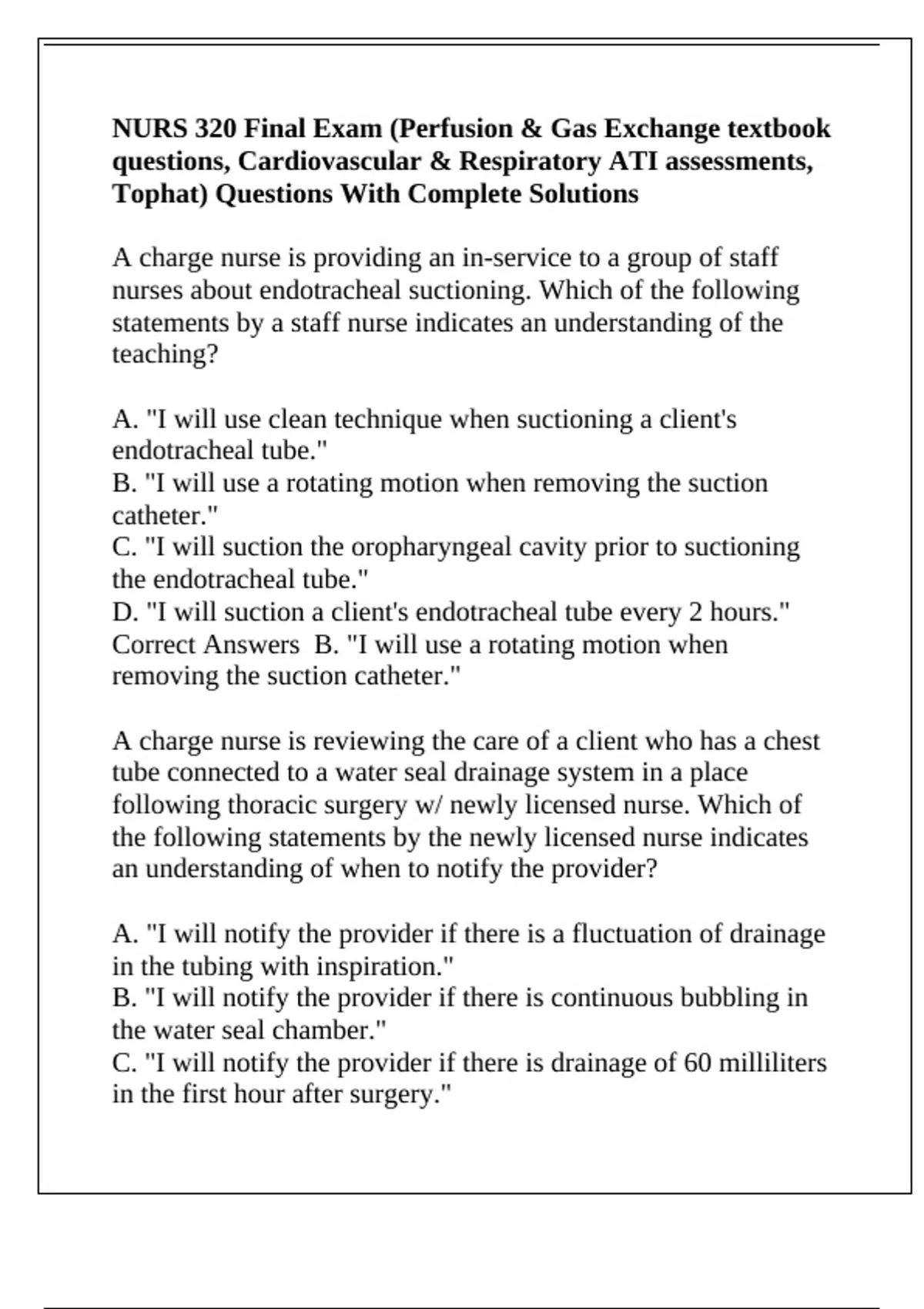 NURS 320 Final Exam (Perfusion & Gas Exchange textbook questions ...