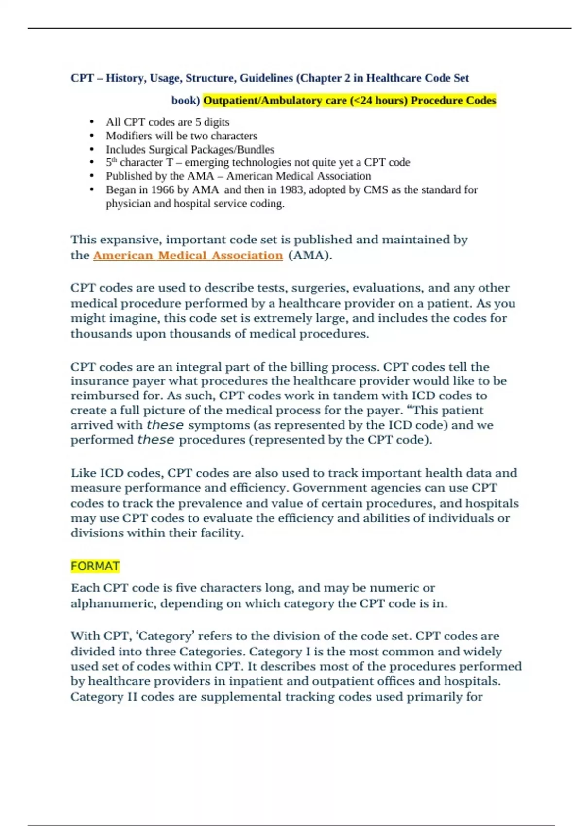 CPT – History, Usage, Structure, Guidelines (Chapter 2 in Healthcare Code Set book) Outpatient ...