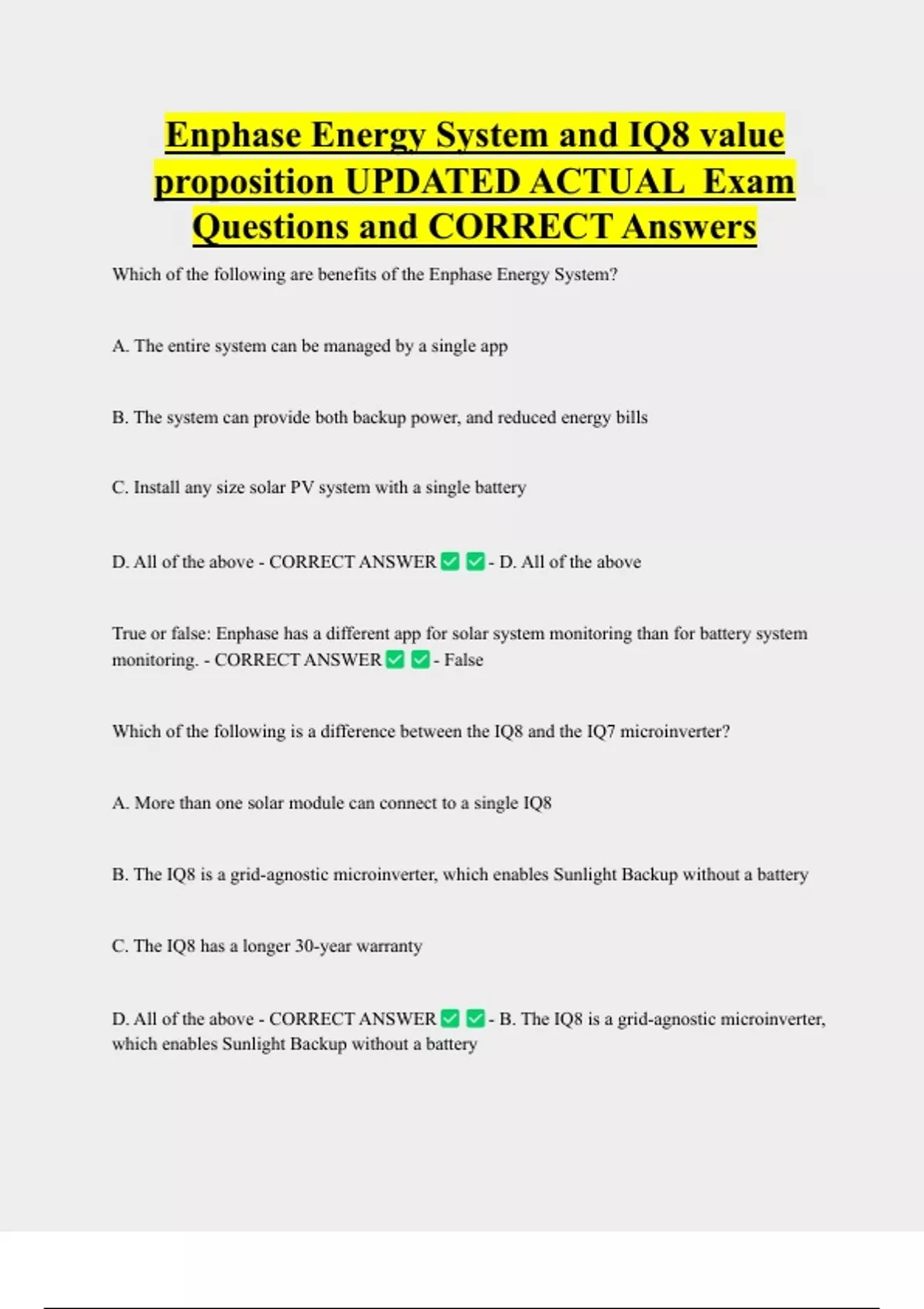 Enphase Energy System and IQ8 value proposition UPDATED ACTUAL Exam ...