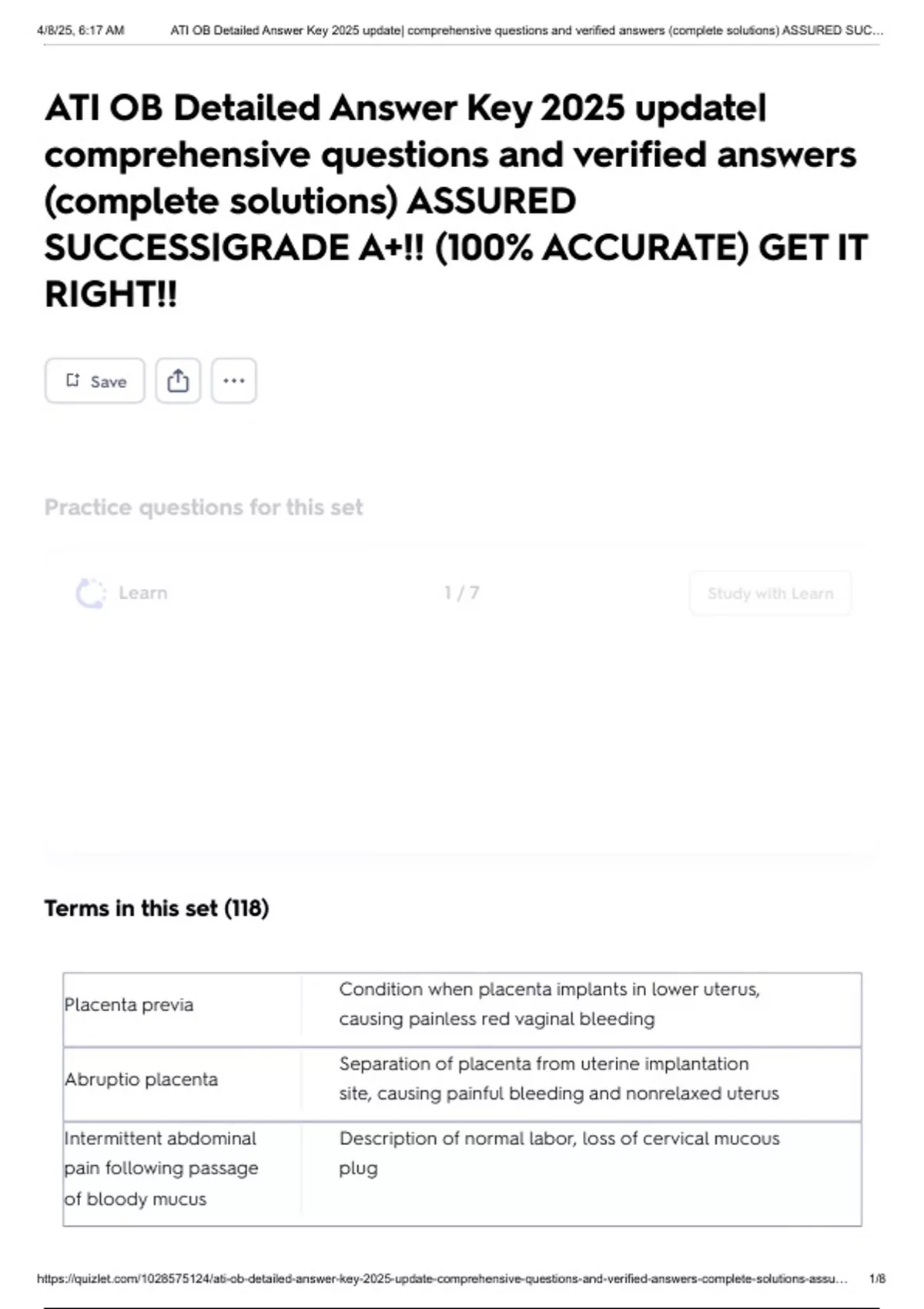 ATI OB Detailed Answer Key 2025 update| comprehensive questions and ...