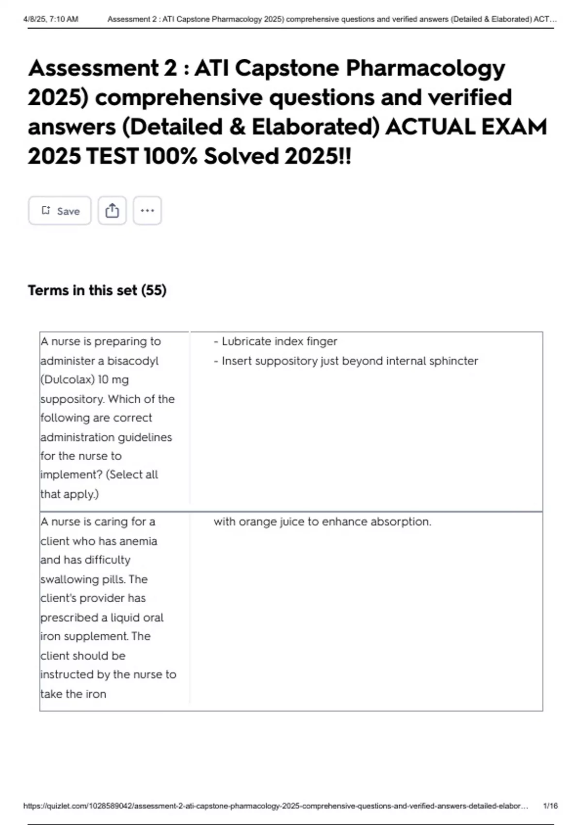 Assessment 2 : ATI Capstone Pharmacology 2025) comprehensive questions ...