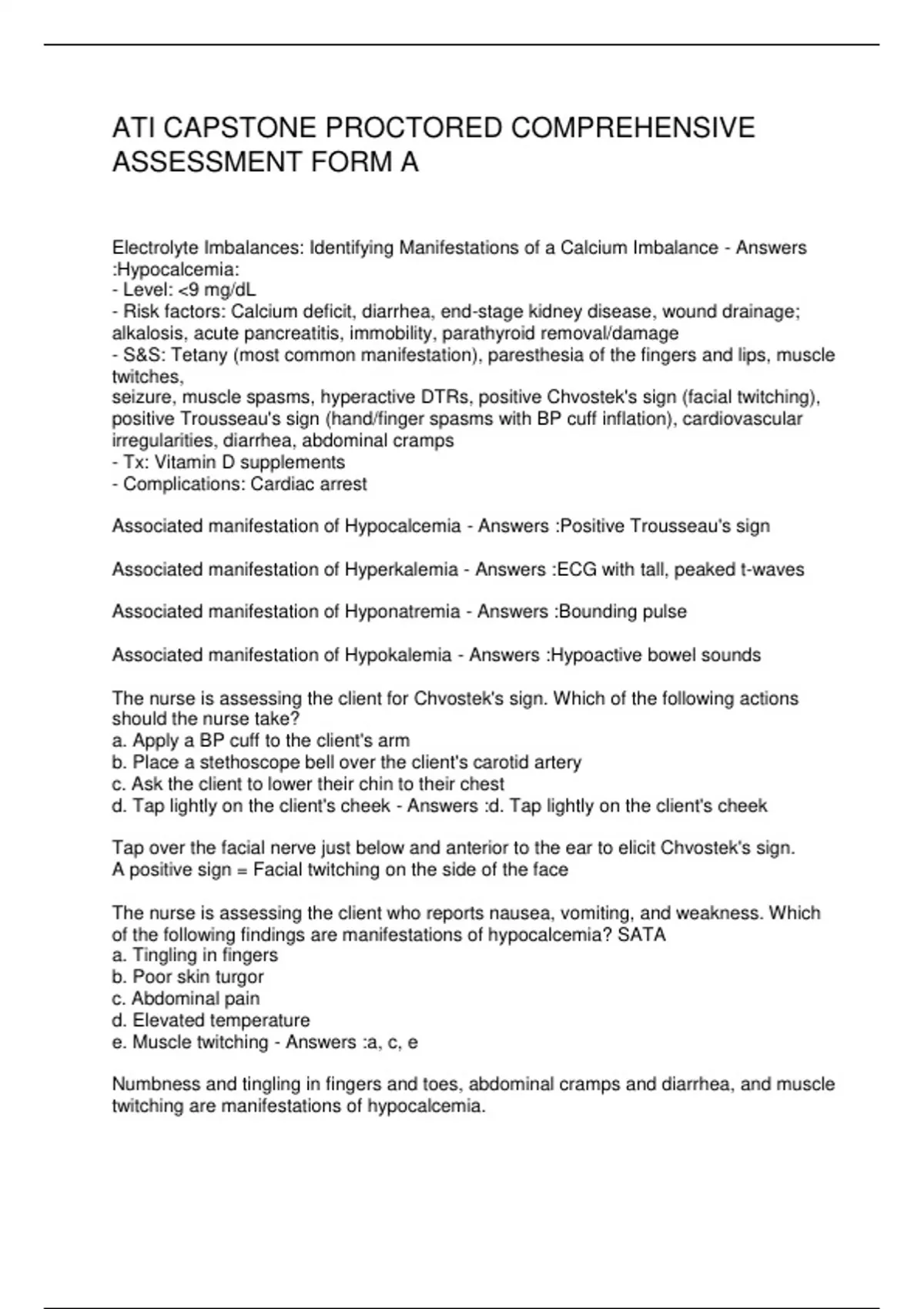 ATI CAPSTONE PROCTORED COMPREHENSIVE ASSESSMENT FORM A - ATI CAPSTONE ...
