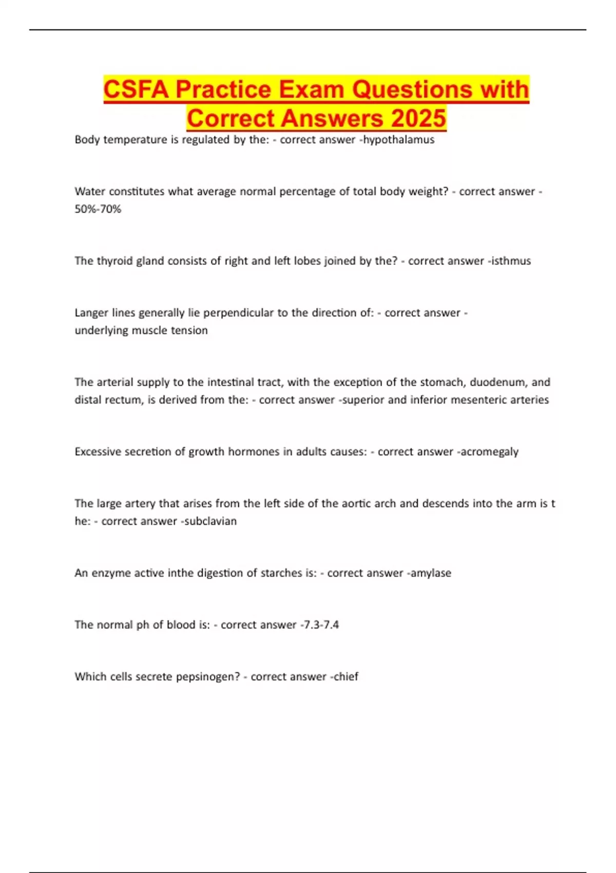 CSFA Practice Exam Questions with Correct Answers 2025 - CSFA - Stuvia US