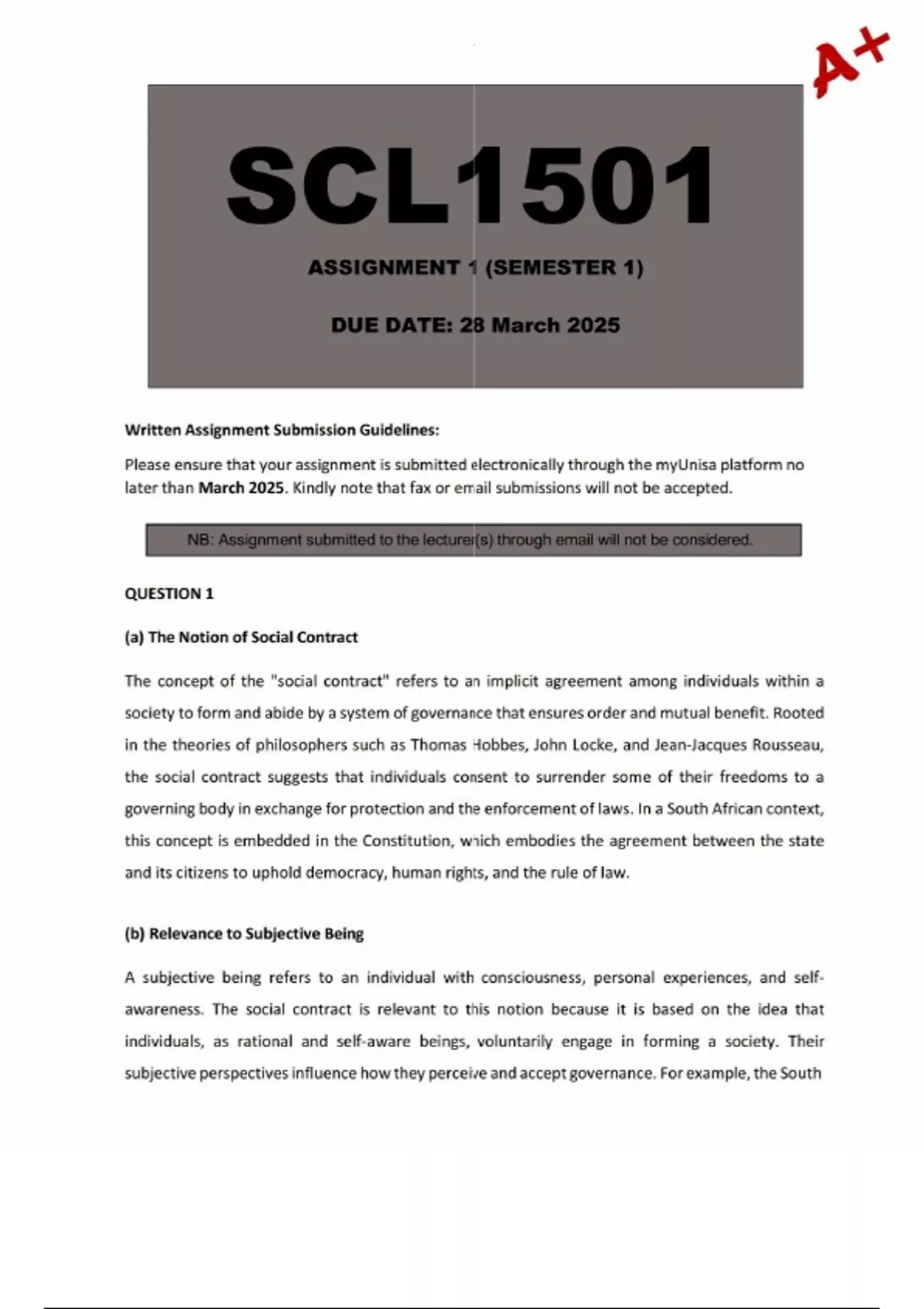 SCL1501 Assignment 1 (COMPLETE ANSWERS) Semester 1 2025 LATEST UPDATE ...
