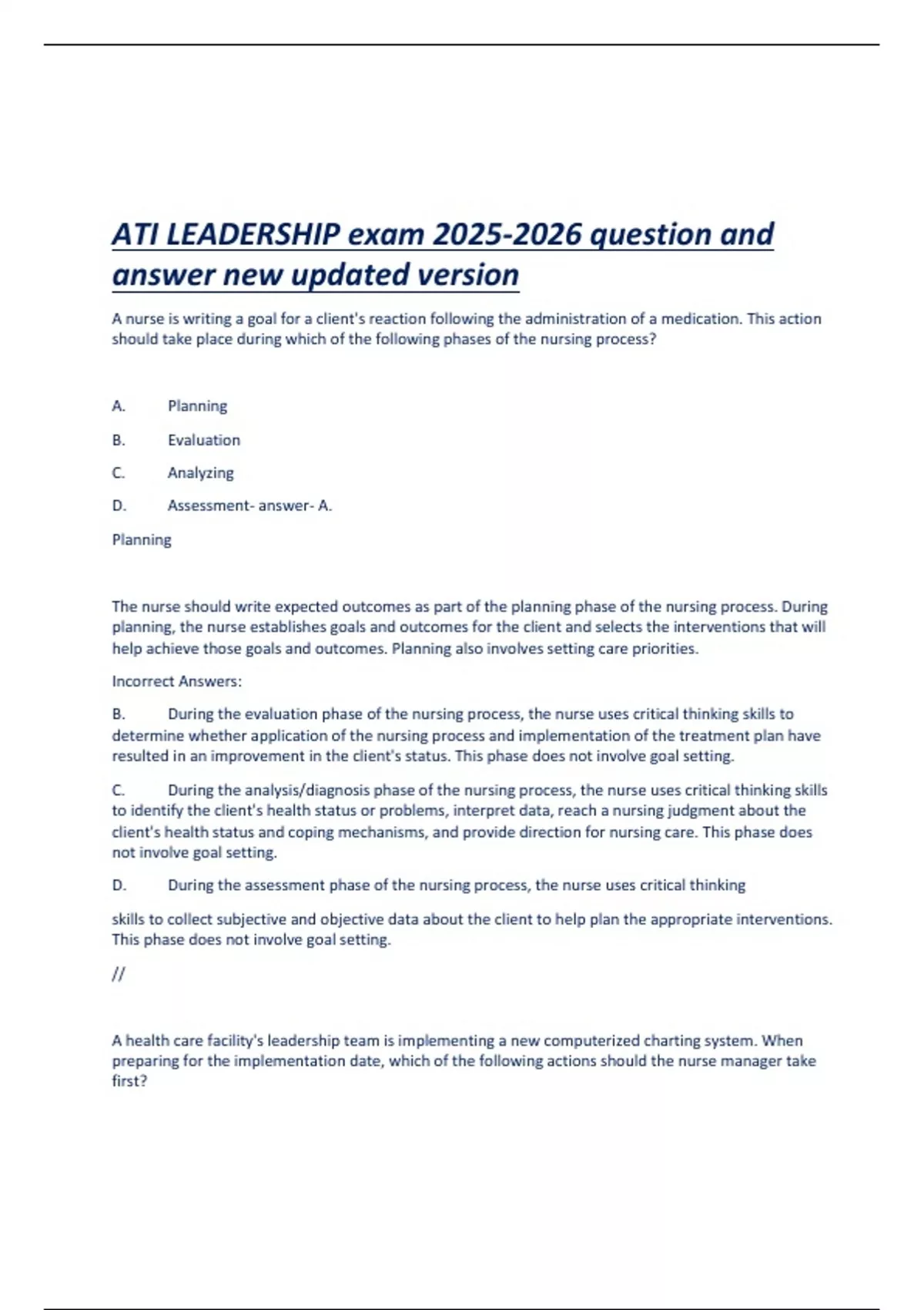 ATI LEADERSHIP exam question and answer new updated version - ATI ...
