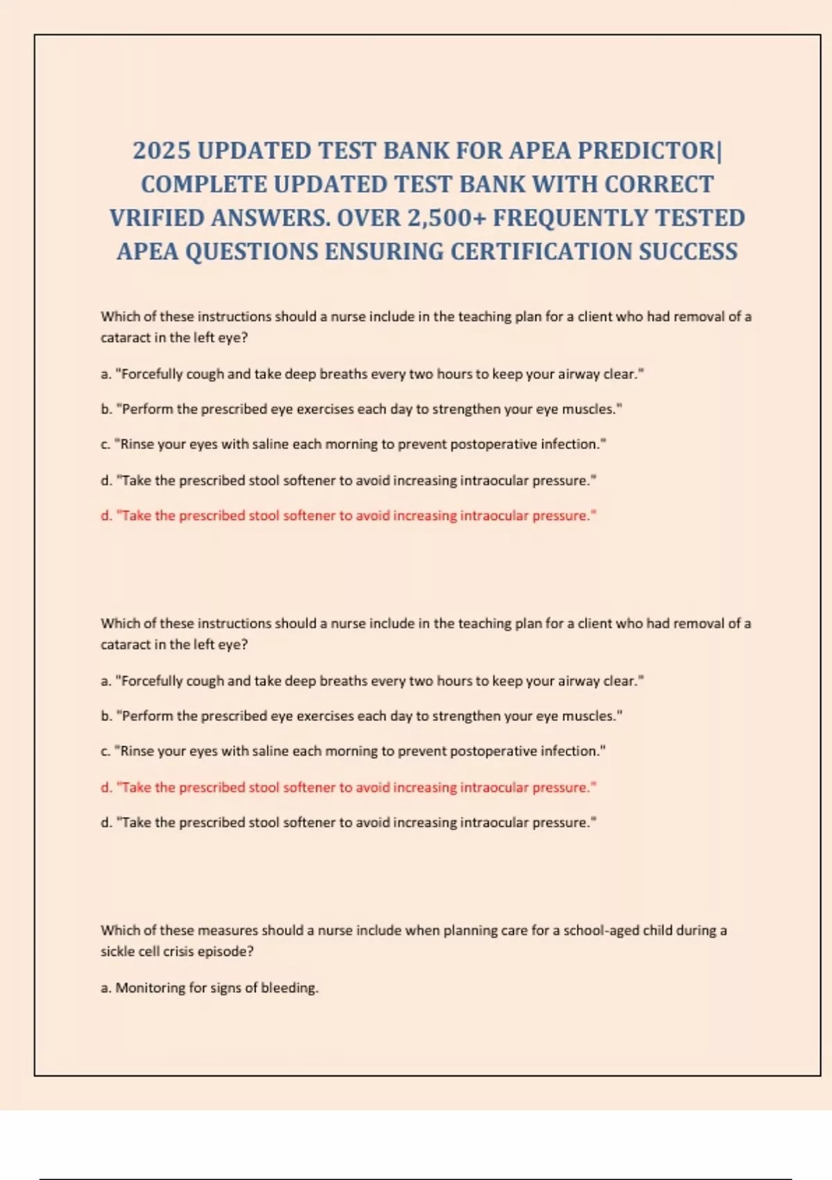 2025 UPDATED TEST BANK FOR APEA PREDICTOR| COMPLETE UPDATED TEST BANK ...