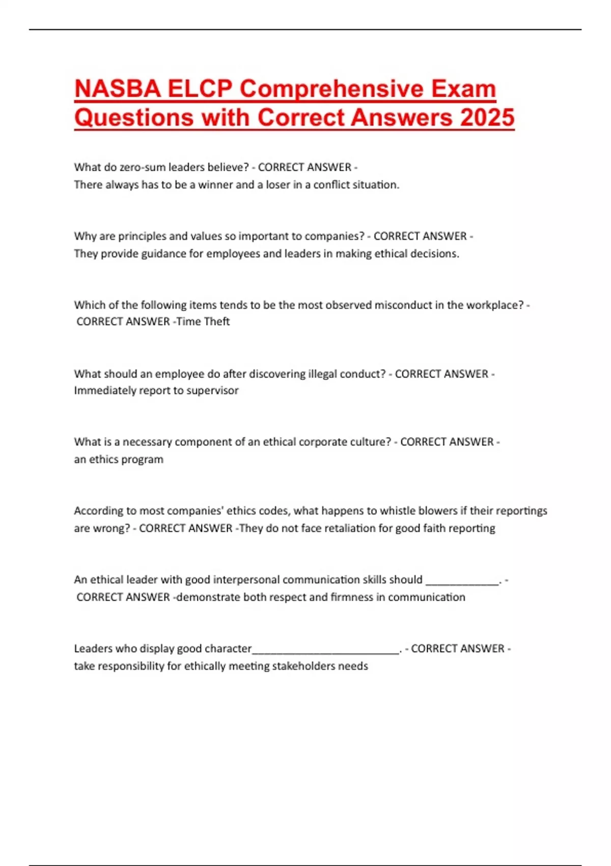 NASBA ELCP Comprehensive Exam Questions with Correct Answers 2025 ...