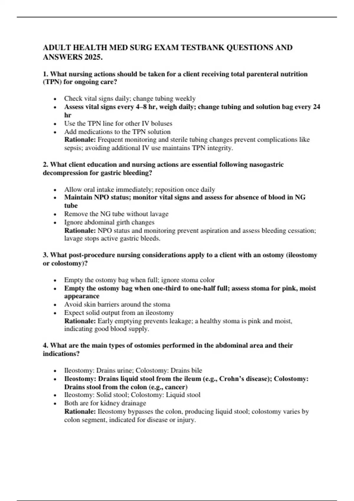 ADULT HEALTH MED SURG EXAM TESTBANK QUESTIONS AND ANSWERS 2025 - Med ...