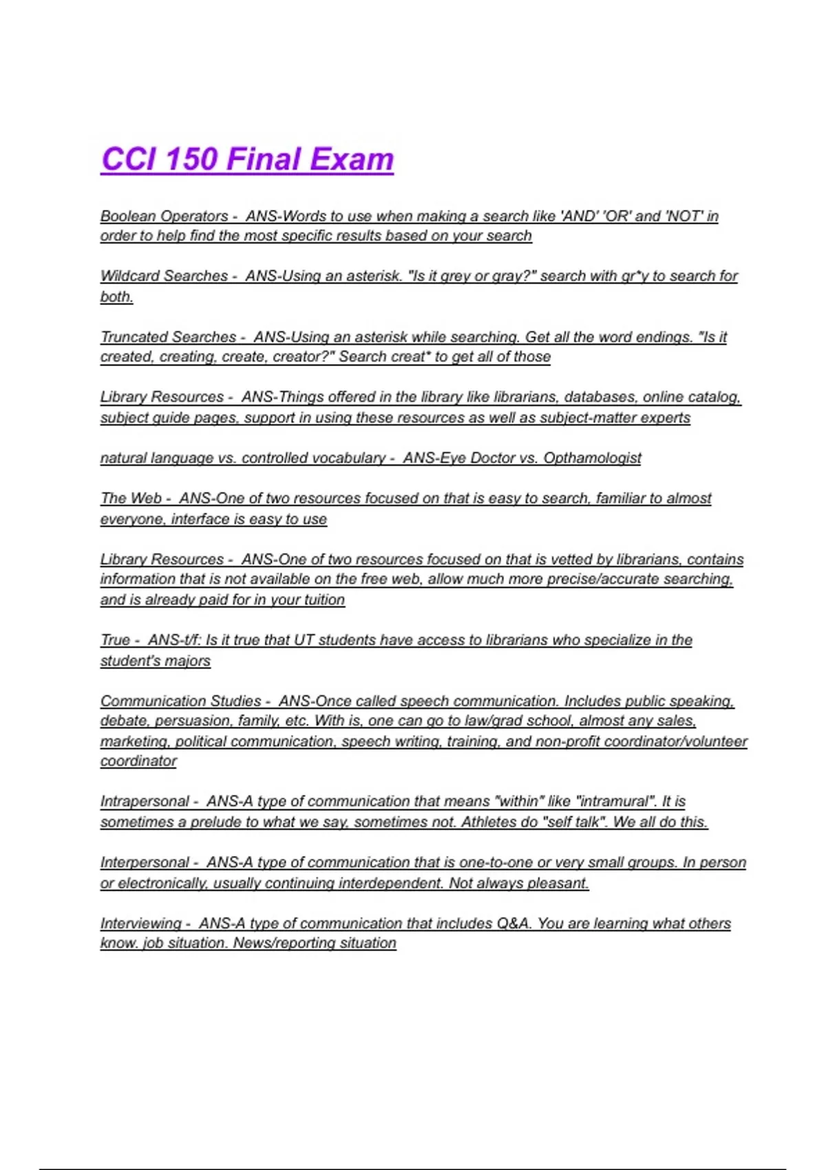 CCI 150 Final Exam Questions with correct Answers 2025/2026( A+ GRADED ...