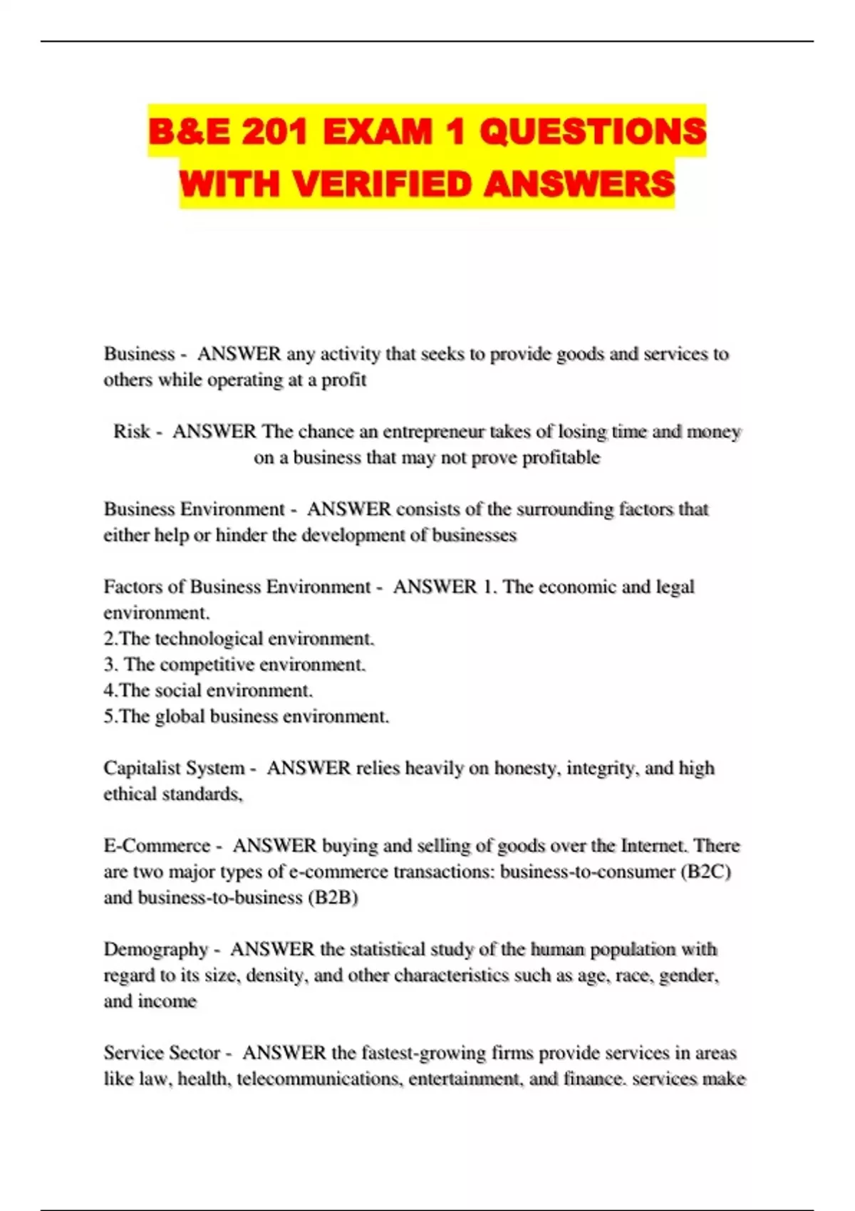 ALL BE 201 / B&E 201 PACKAGED EXAMS: FULLY VERIFIED QUESTIONS AND ANSWERS – RECENTLY UPDATED ...