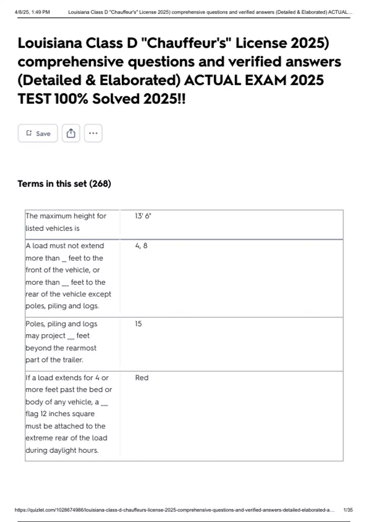 Louisiana Class D "Chauffeur's" License 2025) comprehensive questions ...