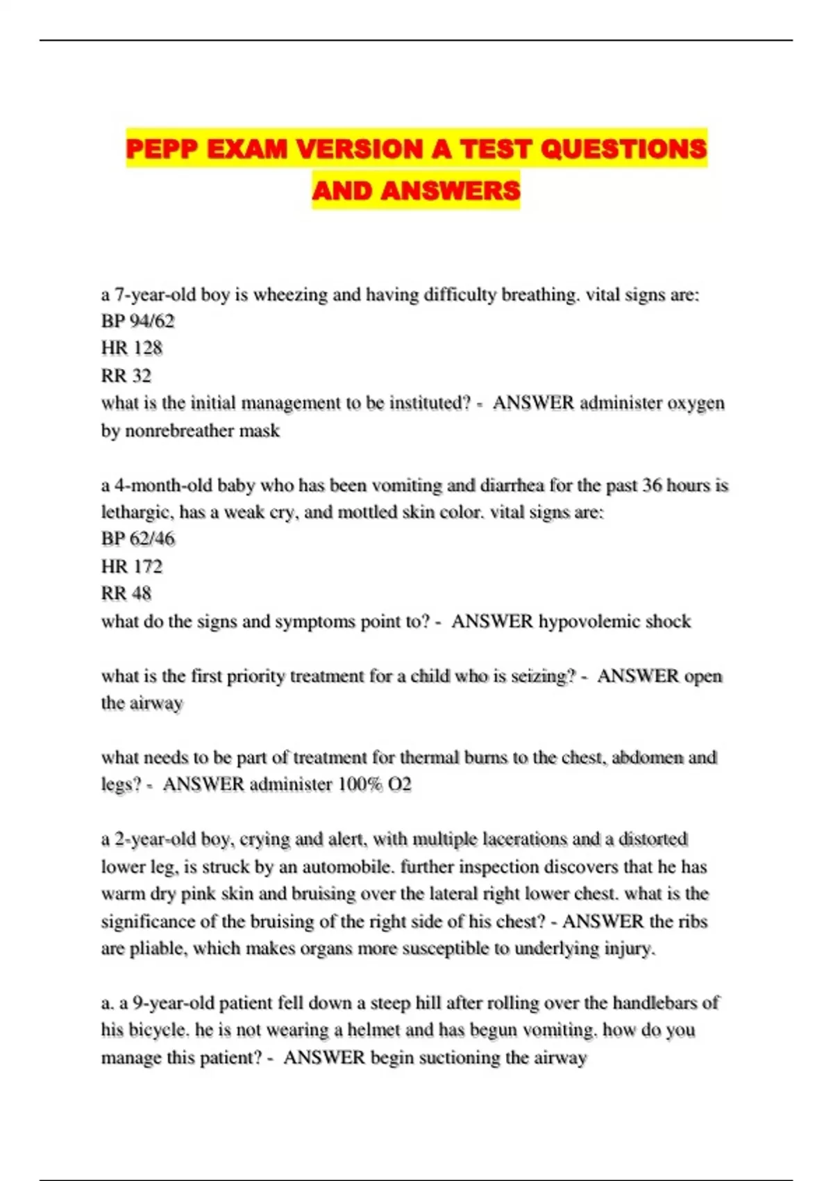 PEPP EXAM VERSION A TEST QUESTIONS AND ANSWERS - PEPP - Stuvia US