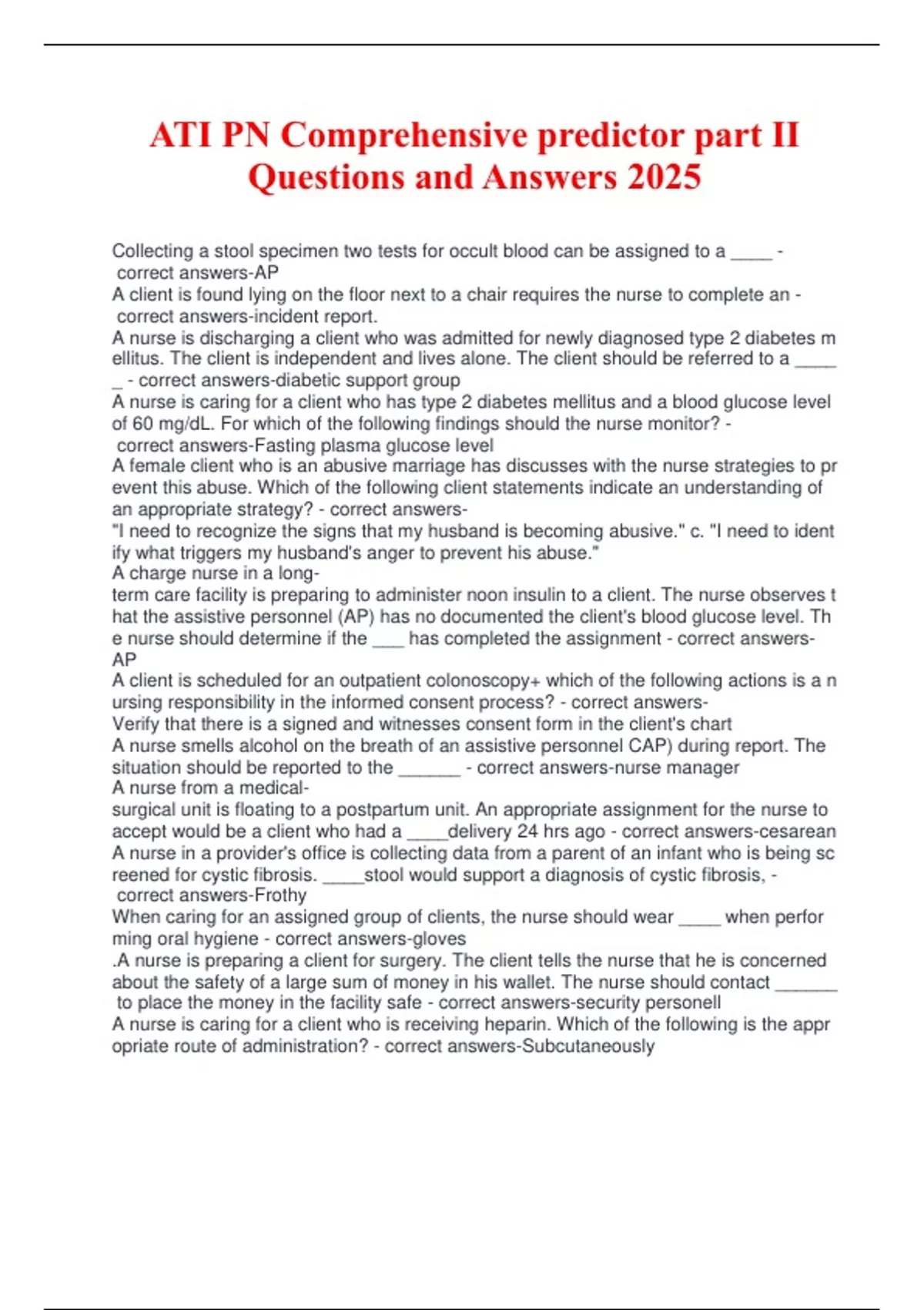 ATI PN Comprehensive predictor part II Questions and Answers 2025 - ATI ...