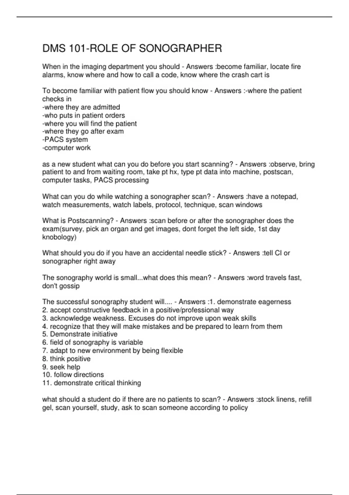 DMS 101-ROLE OF SONOGRAPHER - DMS 101 - Stuvia US