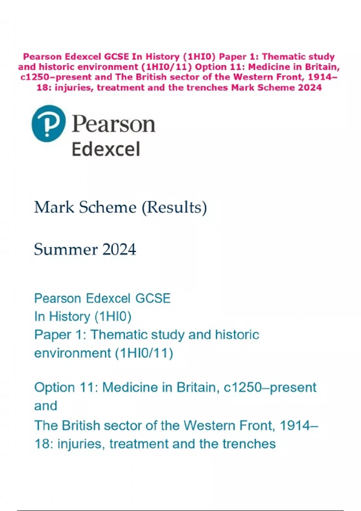 Pearson Edexcel GCSE In History (1HI0) Paper 1: Thematic study and ...