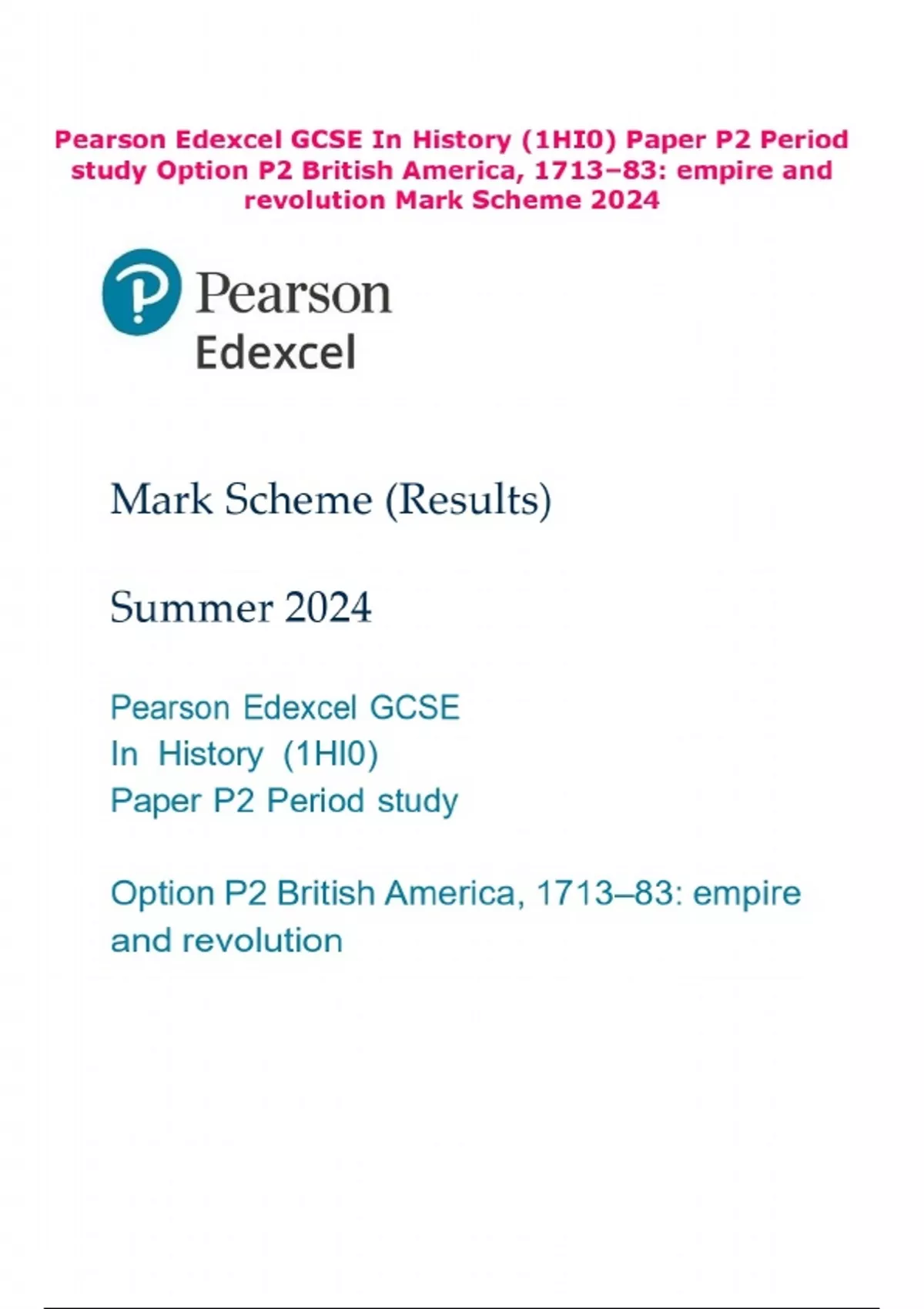 Pearson Edexcel GCSE In History (1HI0) Paper P2 Period study Option P2 ...