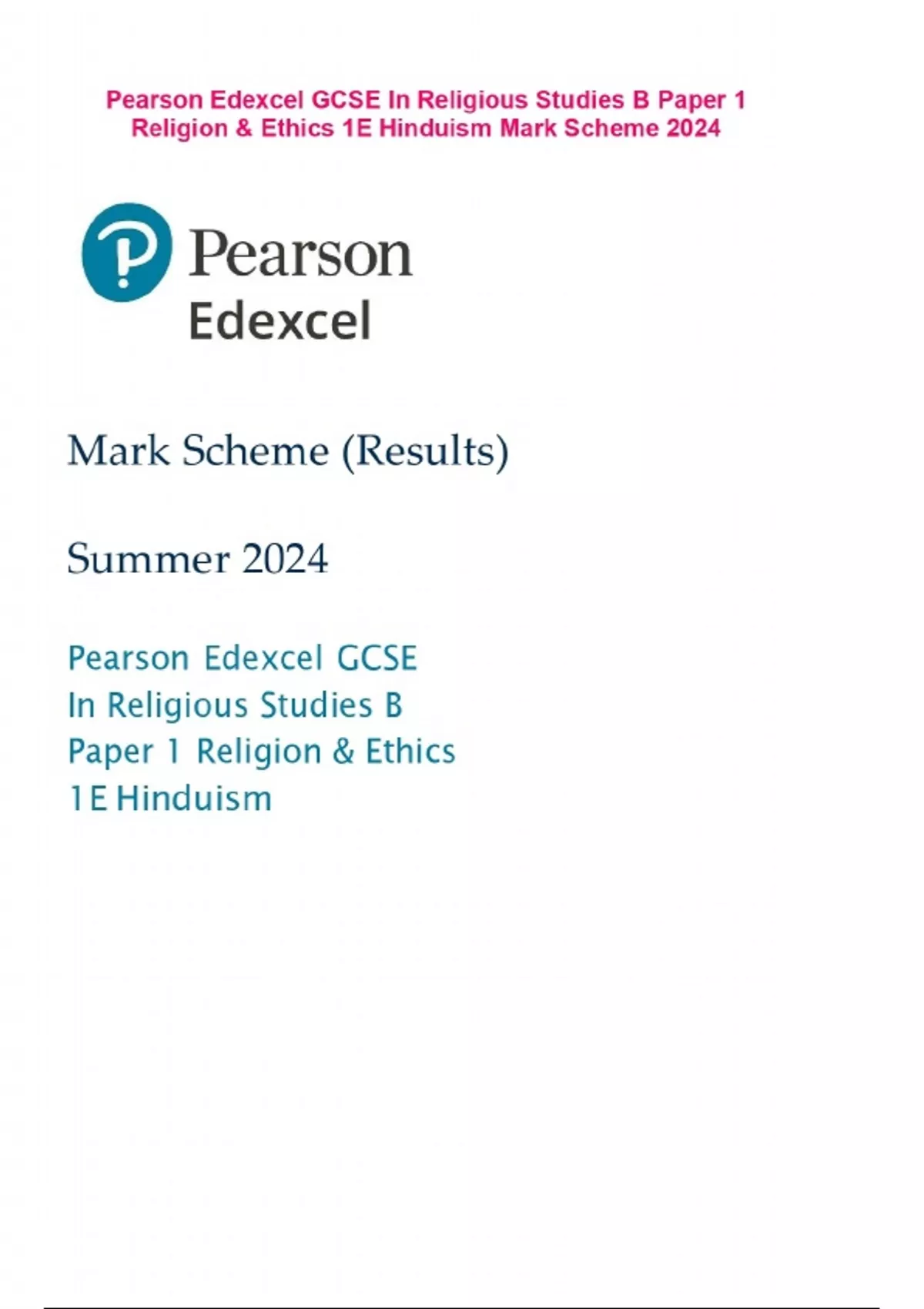 Pearson Edexcel GCSE In Religious Studies B Paper 1 Religion & Ethics ...
