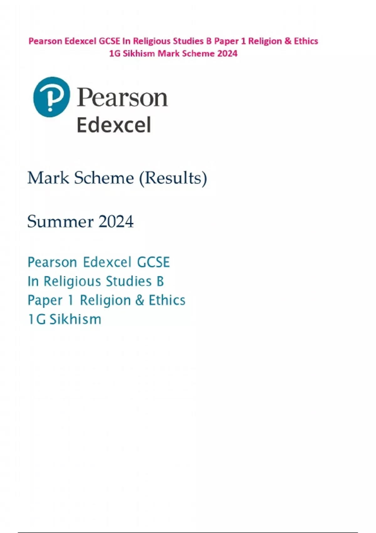 Pearson Edexcel GCSE In Religious Studies B Paper 1 Religion & Ethics ...