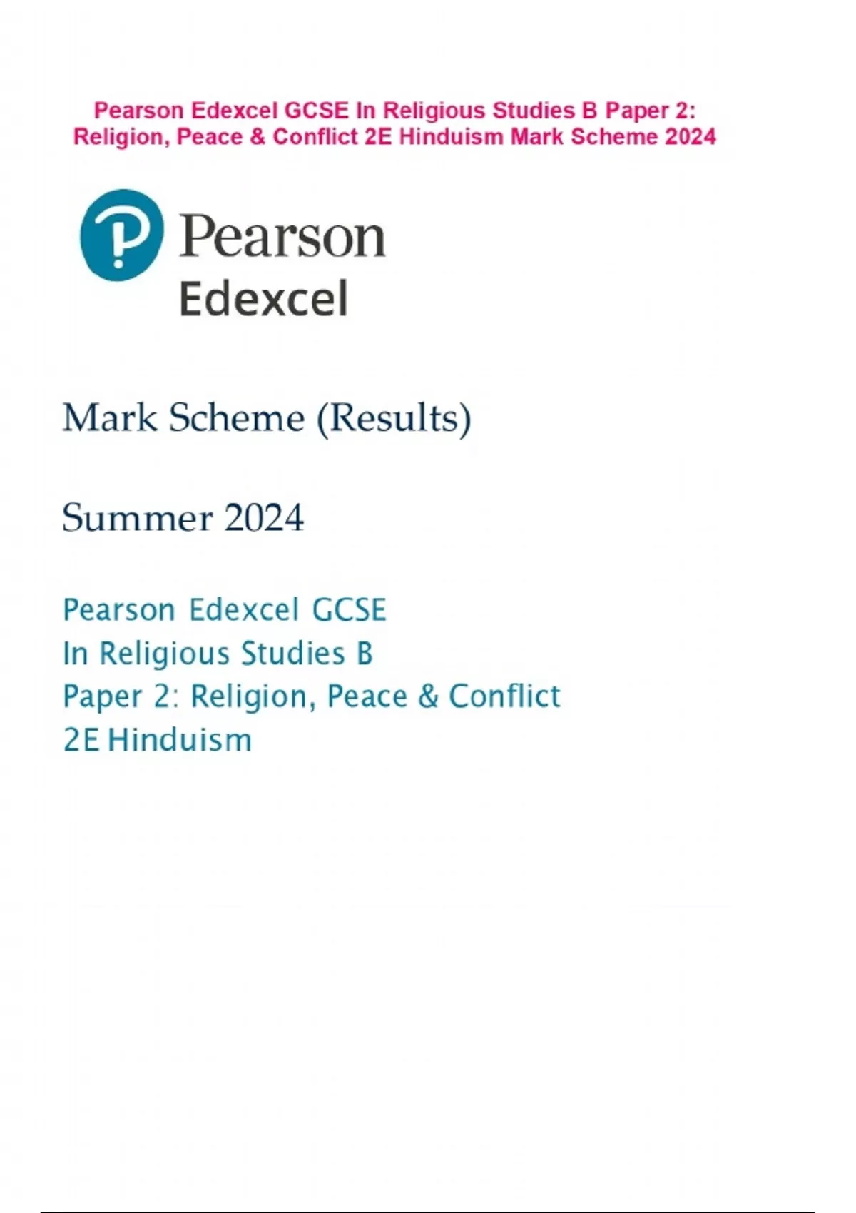 Pearson Edexcel GCSE In Religious Studies B Paper 2: Religion, Peace ...