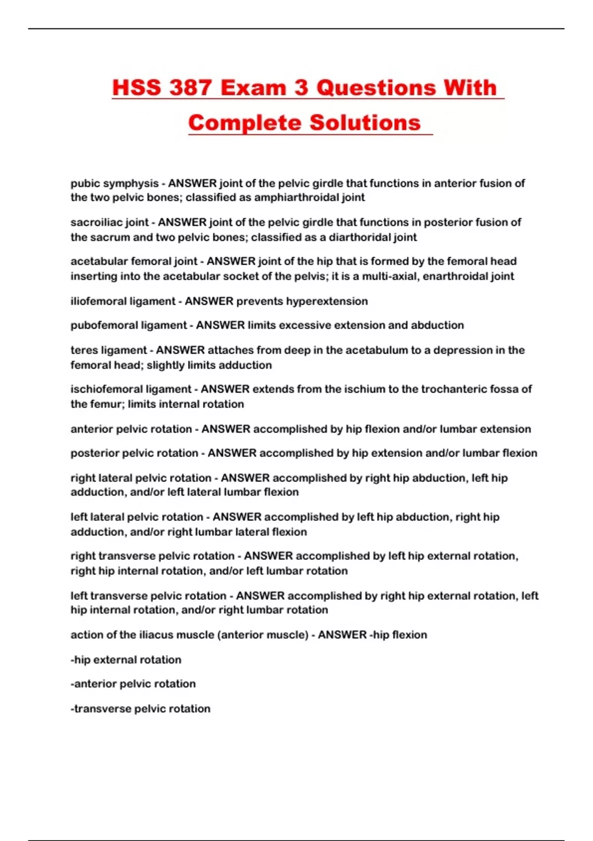 HSS 387 Exam 3 Questions With Complete Solutions - HSS 387 - Stuvia US