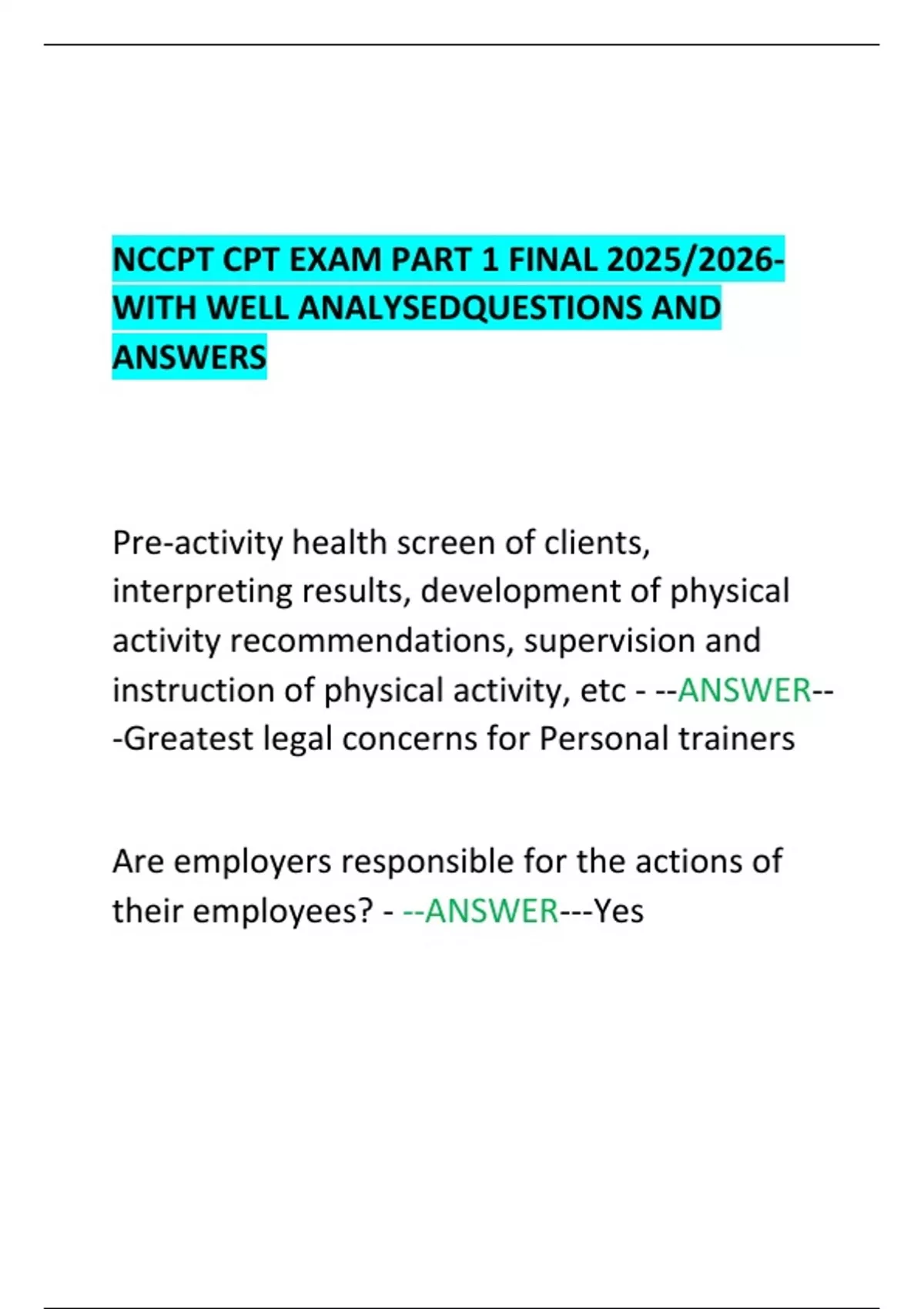 NCCPT CPT EXAM PART 1 FINAL - Stuvia US