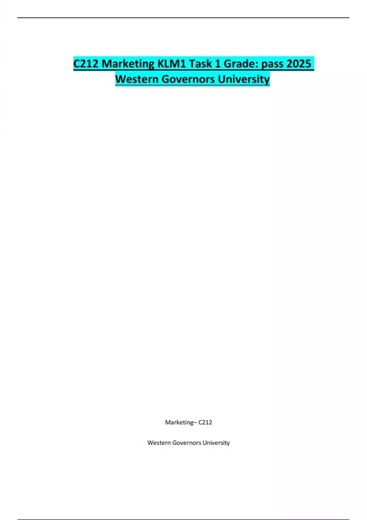 C212 Marketing Klm1 Task 1 Grade Pass 2025 Western Governors