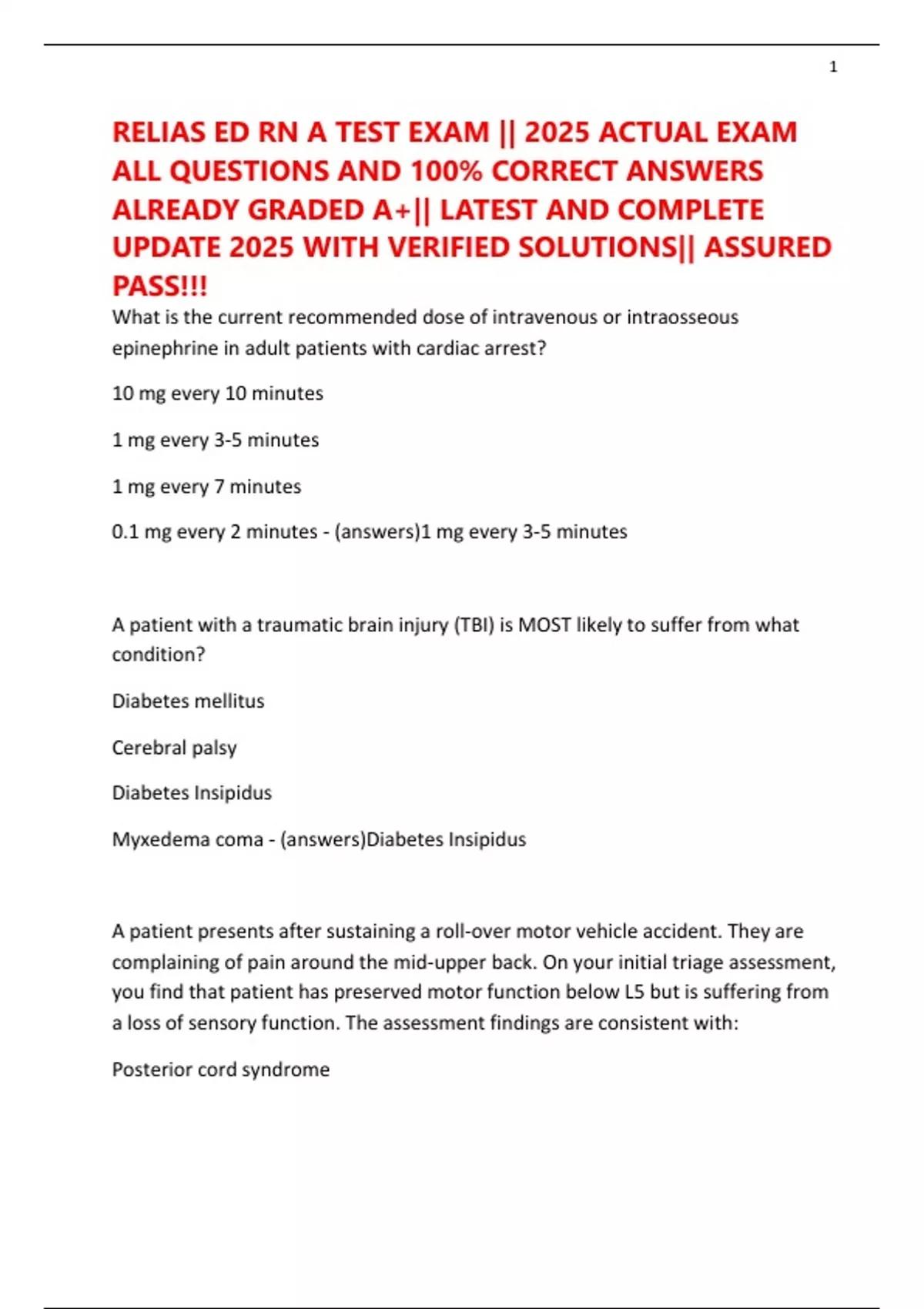 RELIAS ED RN A TEST EXAM || 2025 ACTUAL EXAM ALL QUESTIONS AND 100% ...