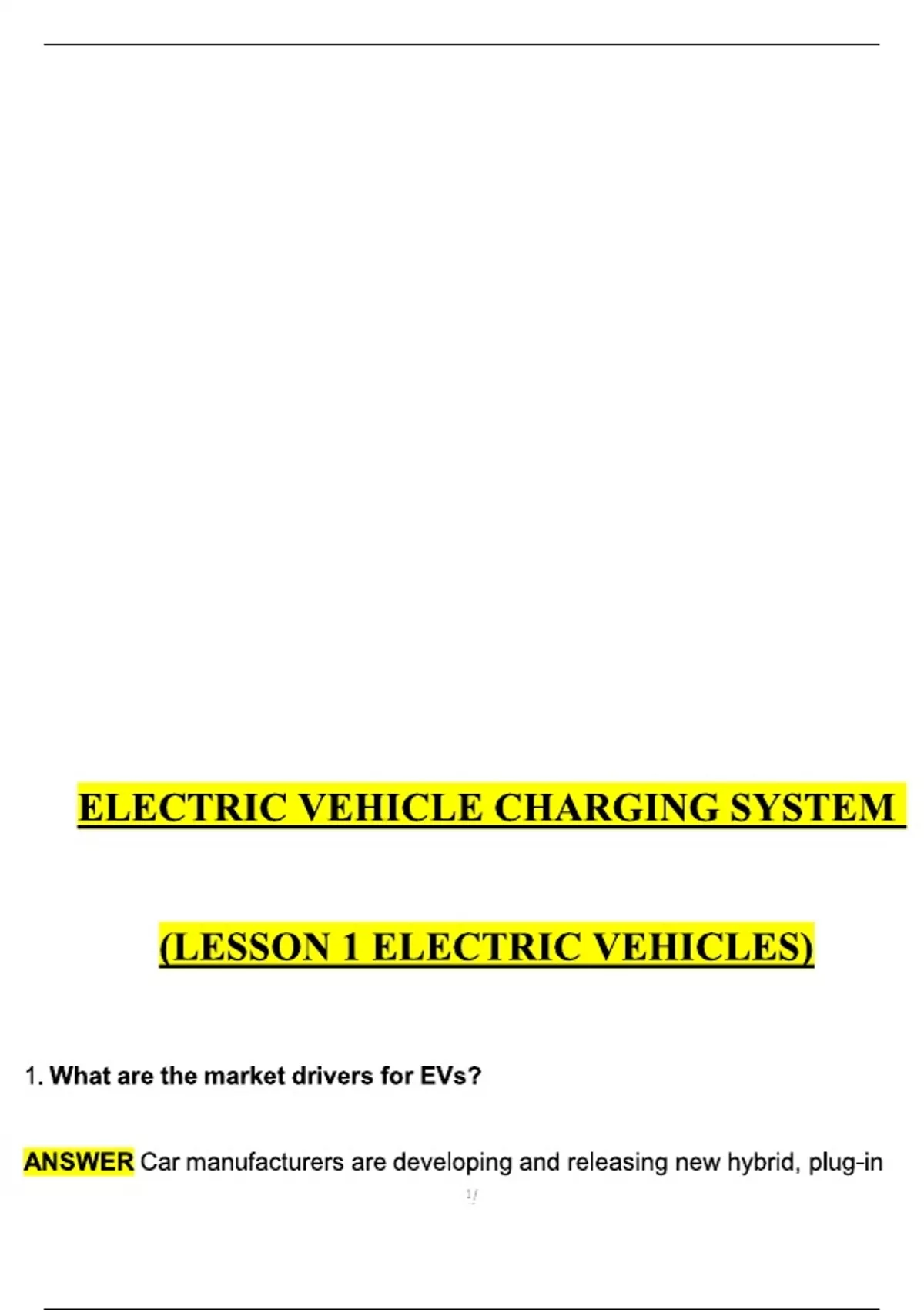 Electric Vehicle Charging System (Lesson 1 Electric Vehicles) Correct ...