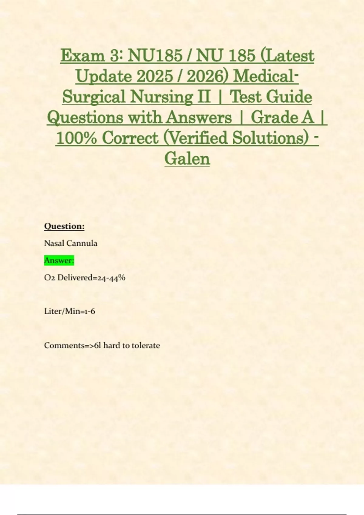 Exam 3: NU185 / NU 185 (Latest Update 2025 / 2026) Medical-Surgical ...