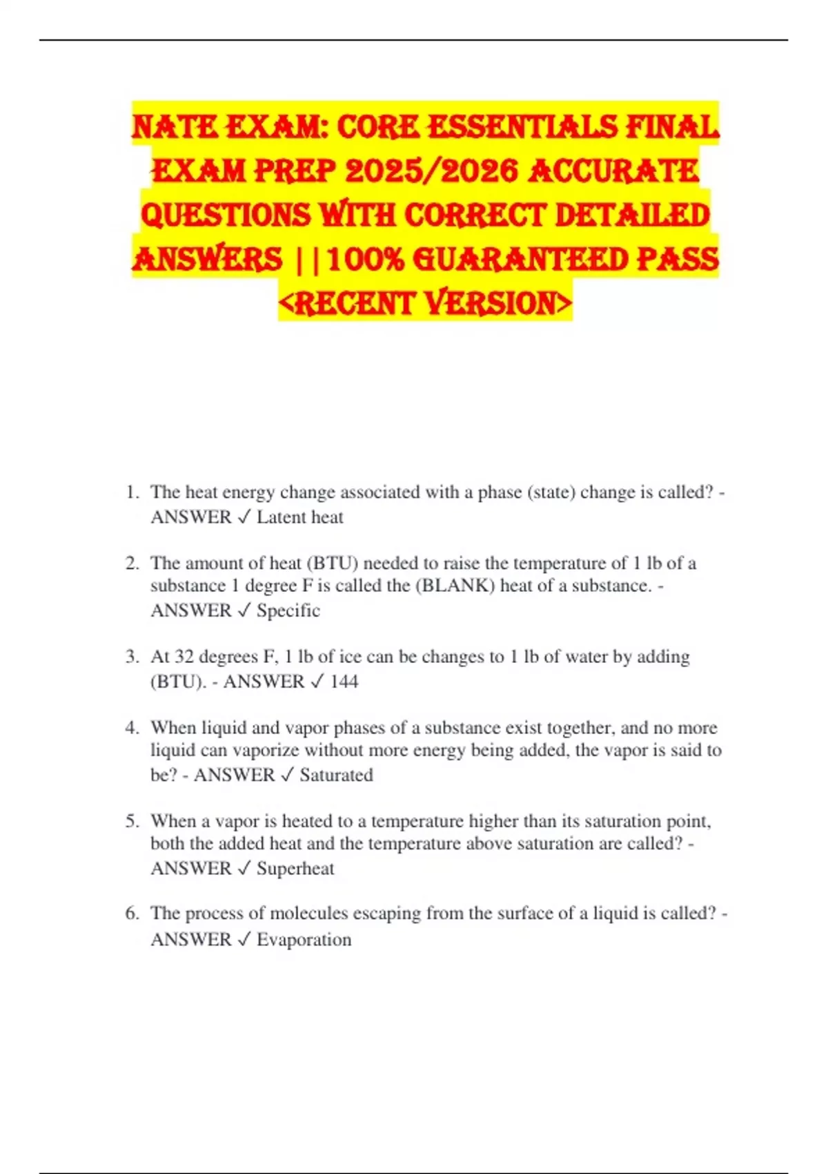 NATE EXAM: CORE ESSENTIALS FINAL EXAM PREP 2025/2026 ACCURATE QUESTIONS ...