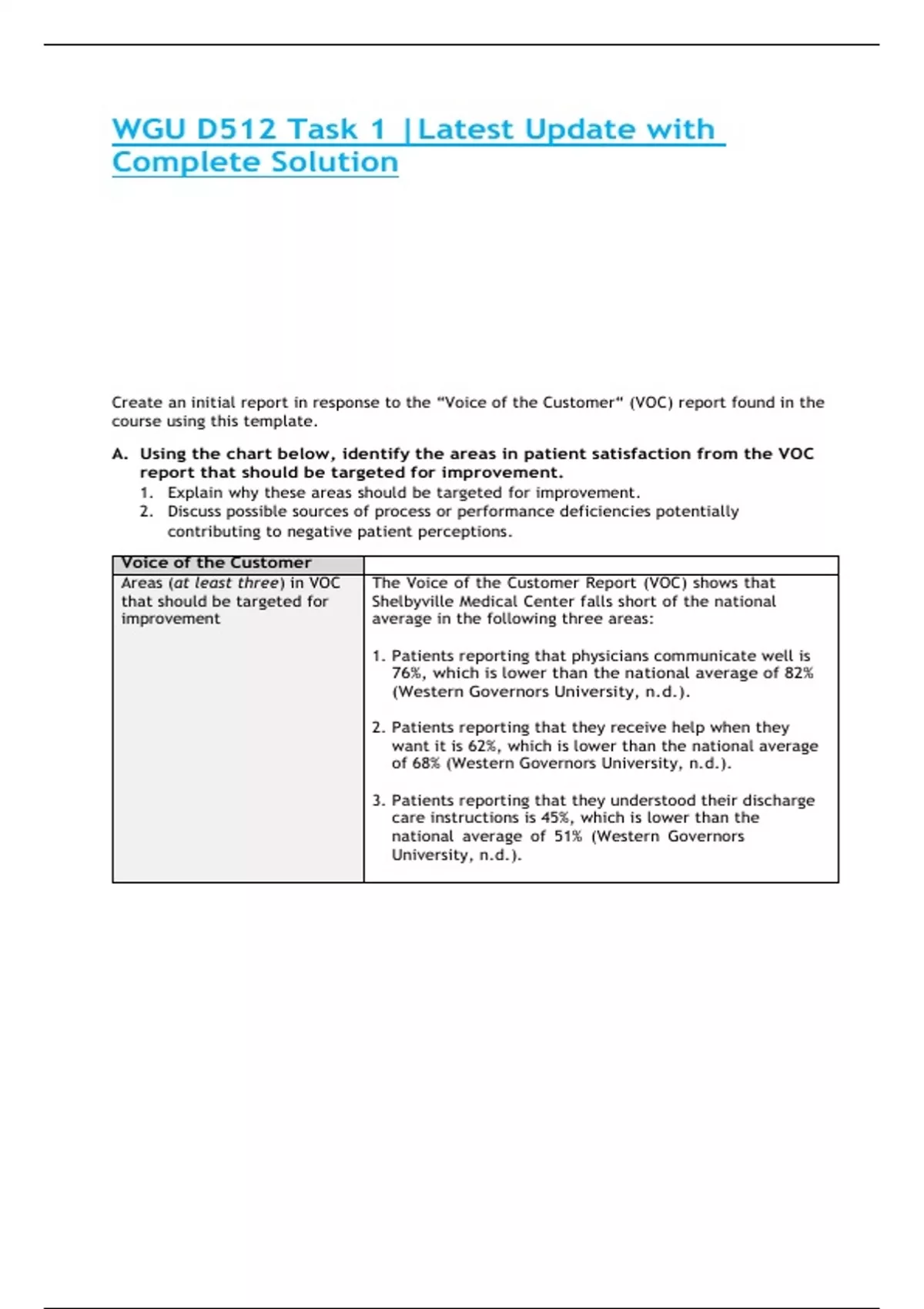 WGU D512 Task 1 |Latest Update with Complete Solution - D512 - Stuvia US