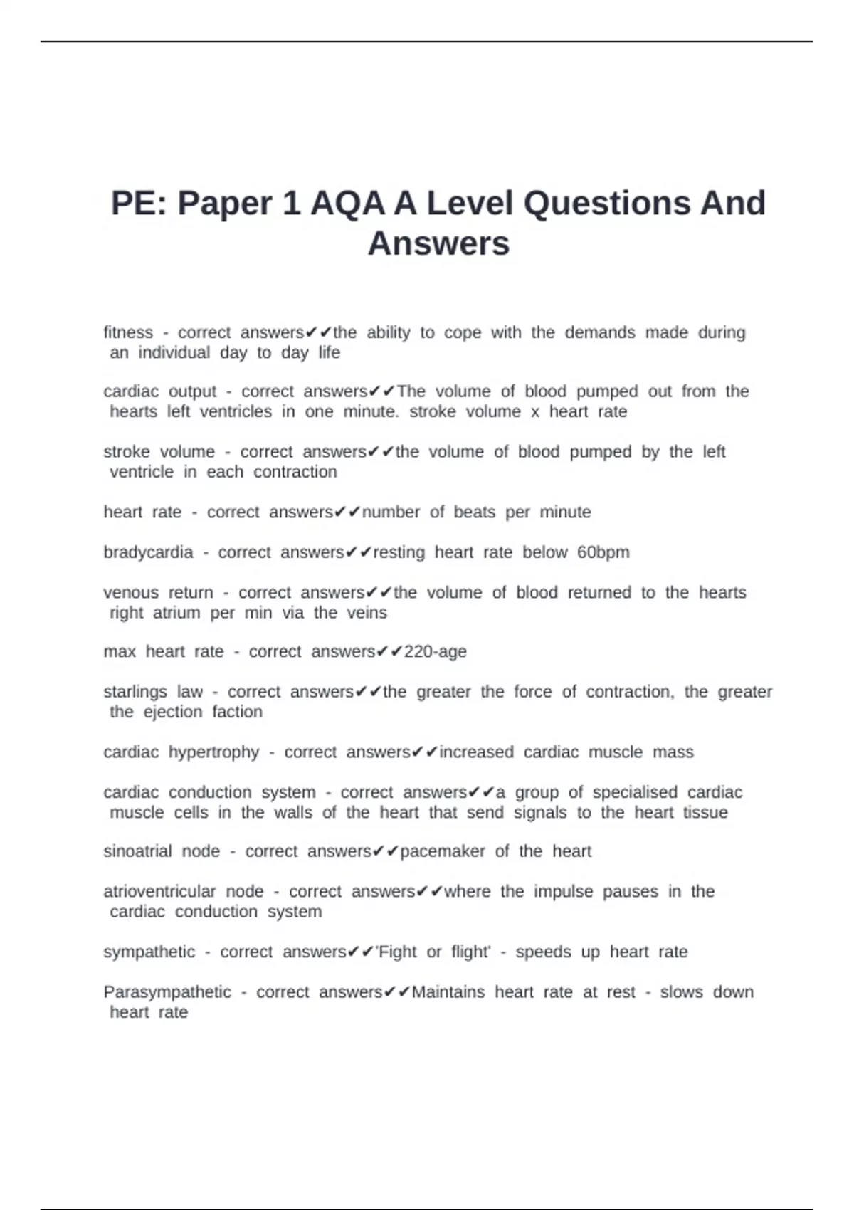 PE: Paper 1 AQA A Level Questions And Answers - A-level PHYSICAL ...