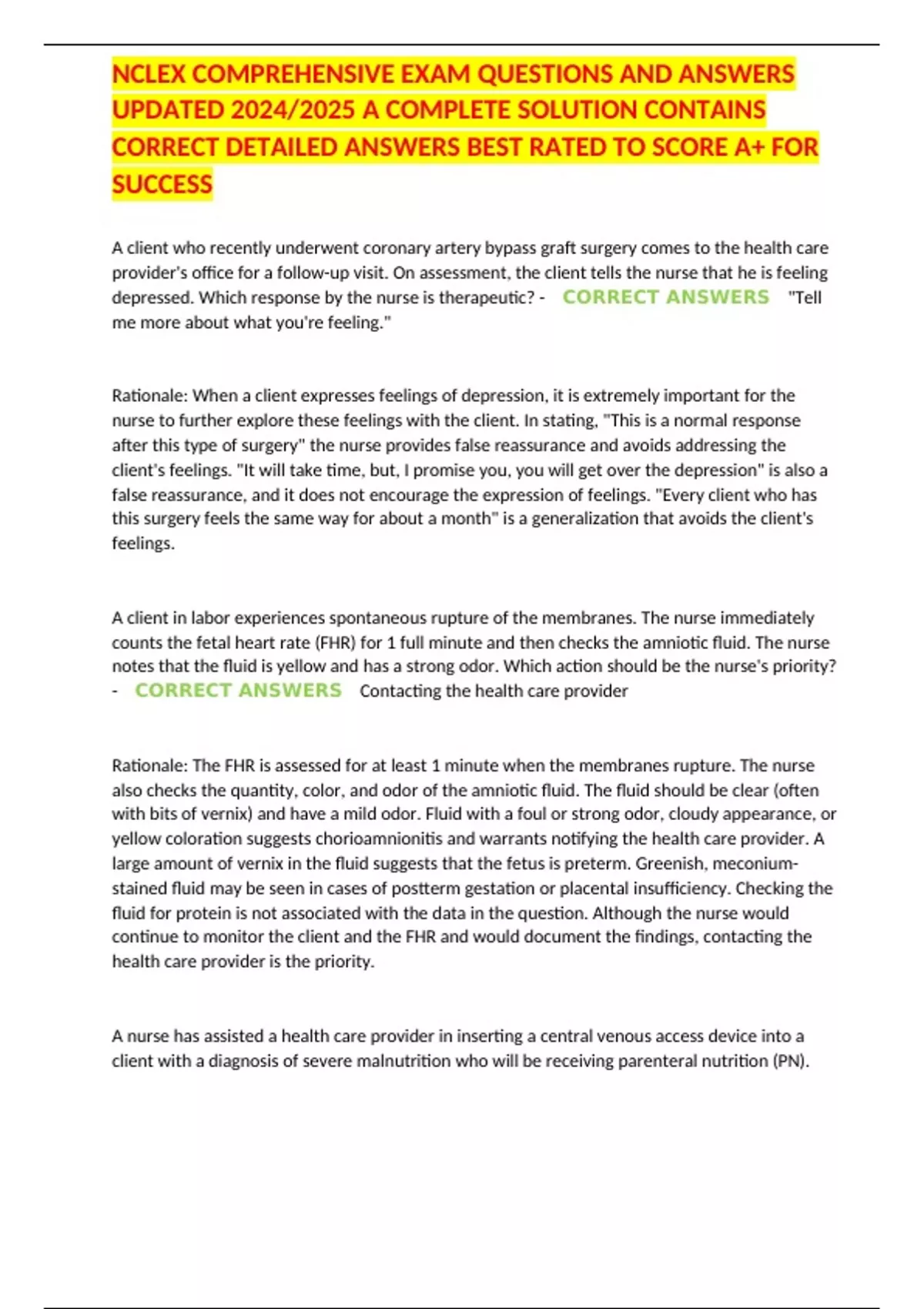 NCLEX COMPREHENSIVE EXAM QUESTIONS AND ANSWERS UPDATED 2024/2025 A ...
