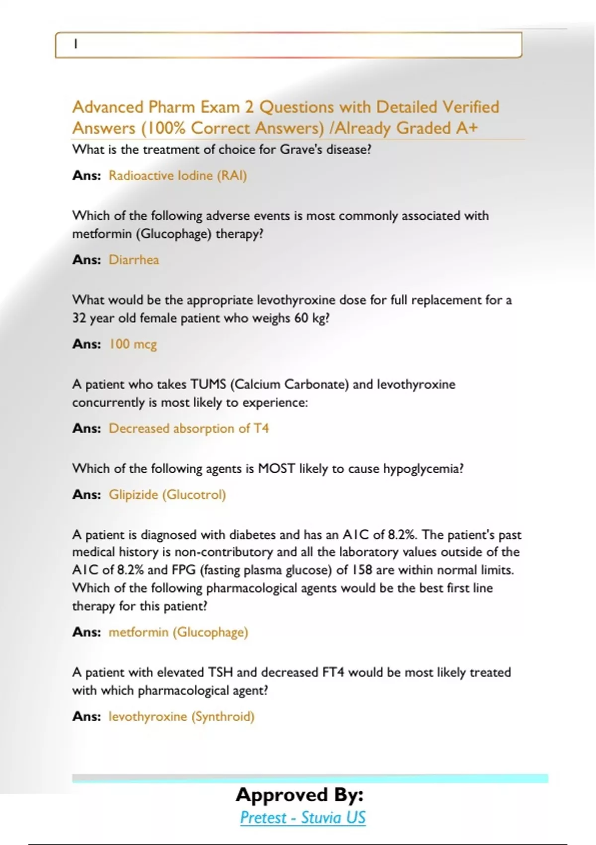 Advanced Pharm Exam 2 Questions with Detailed Verified Answers (100% Correct Answers) /Already ...