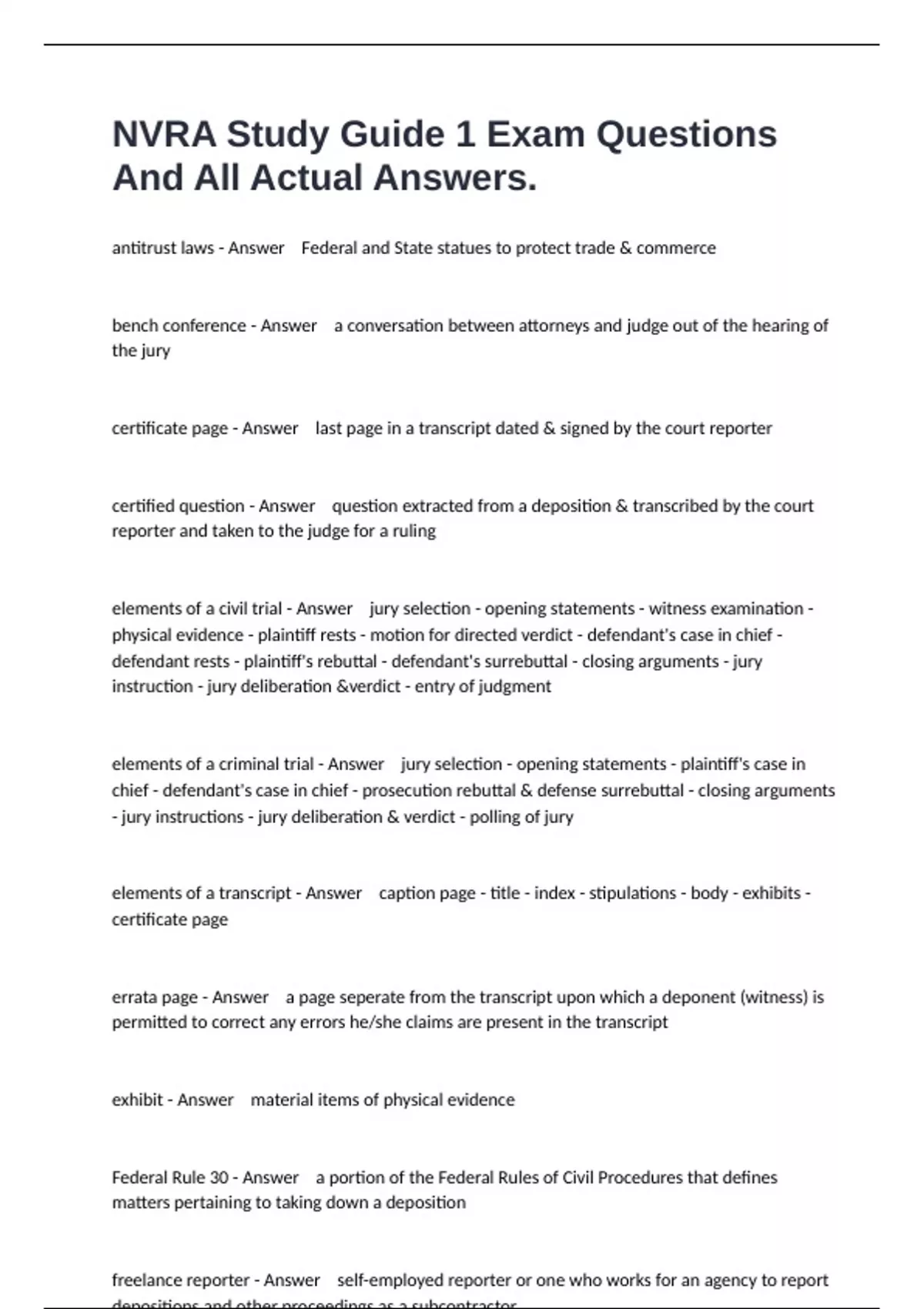 NVRA Study Guide 1 Exam Questions And All Actual Answers. - NVRA ...