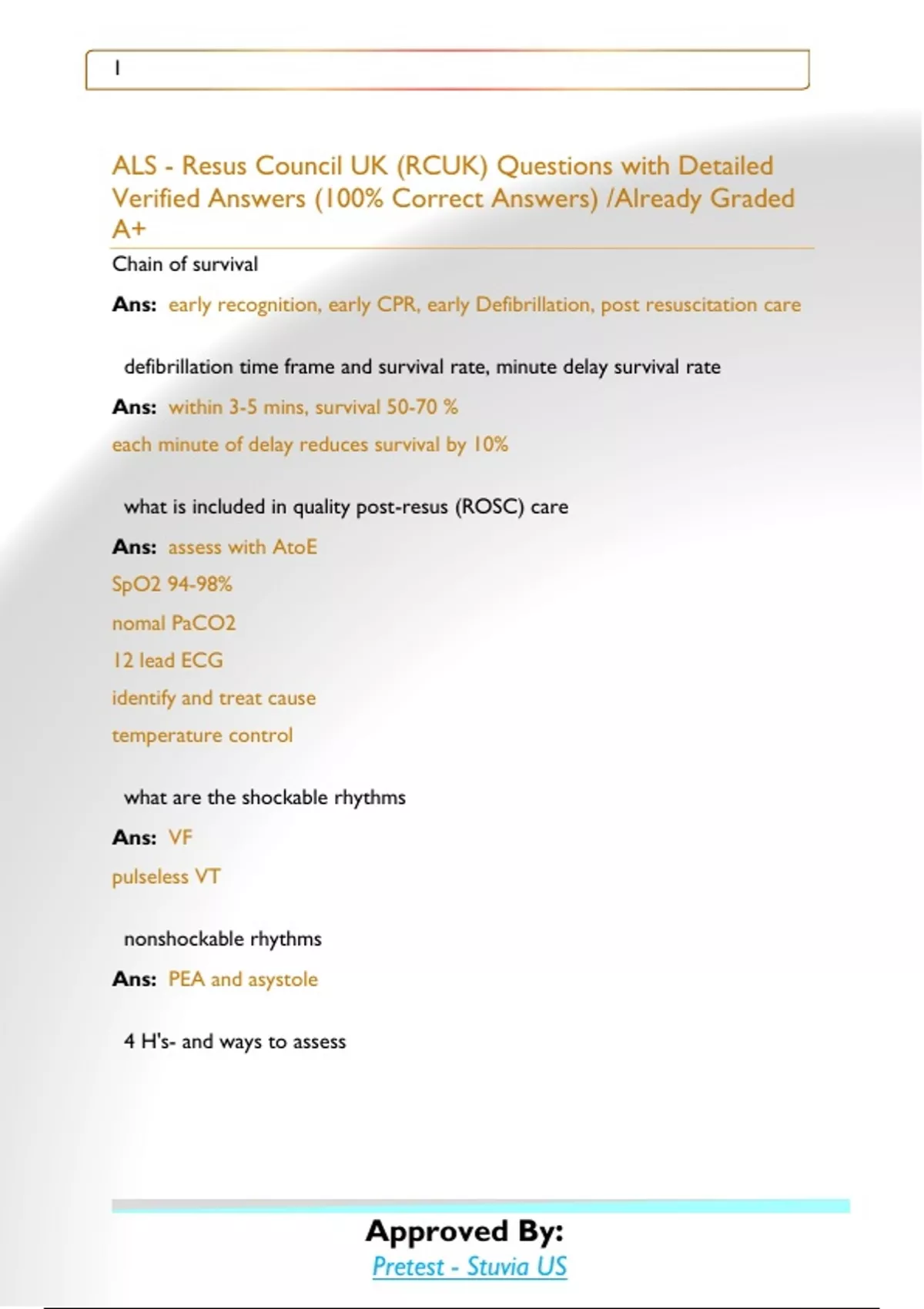 ALS - Resus Council UK (RCUK) Questions with Detailed Verified Answers ...