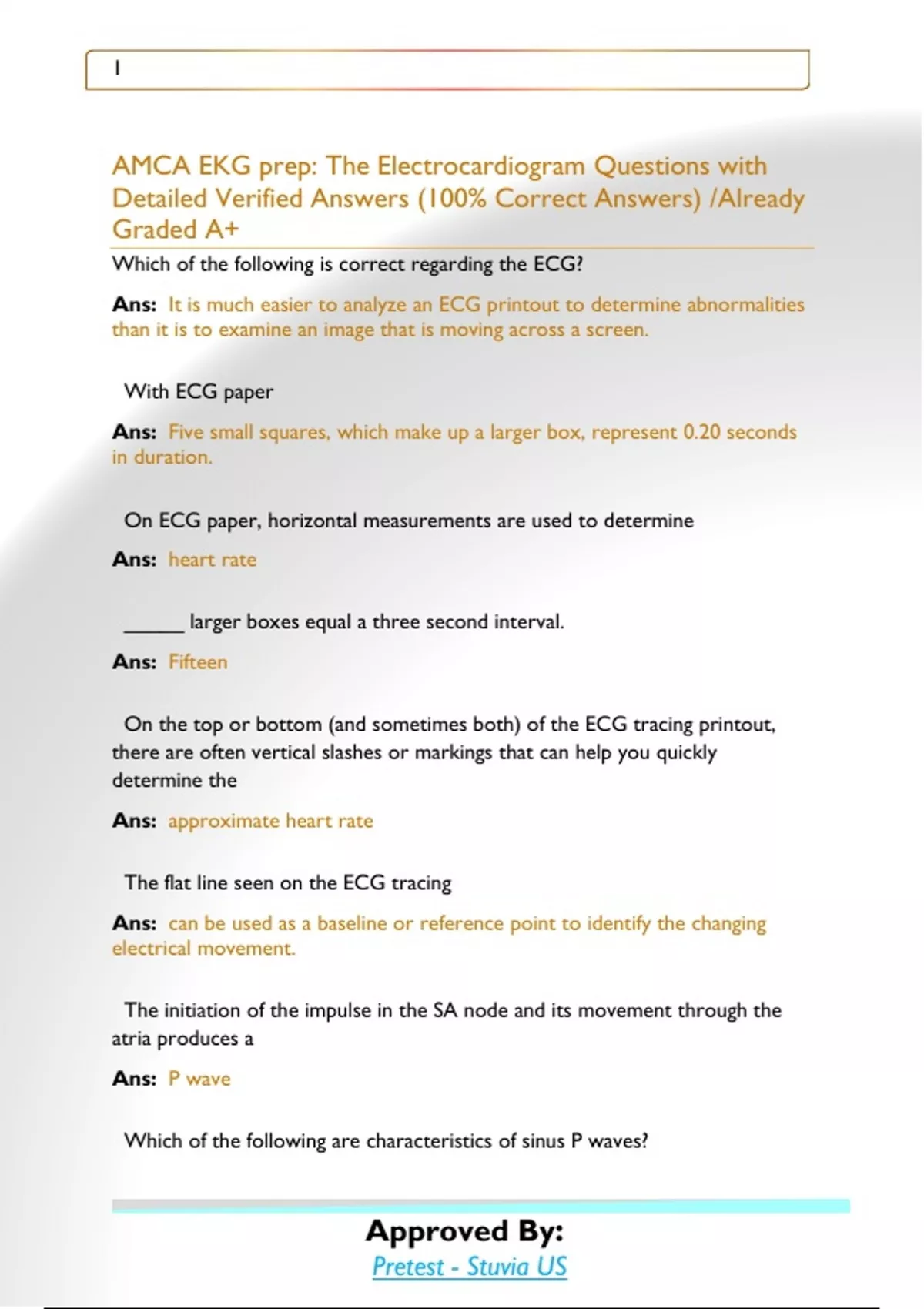 AMCA EKG prep: The Electrocardiogram Questions with Detailed Verified ...
