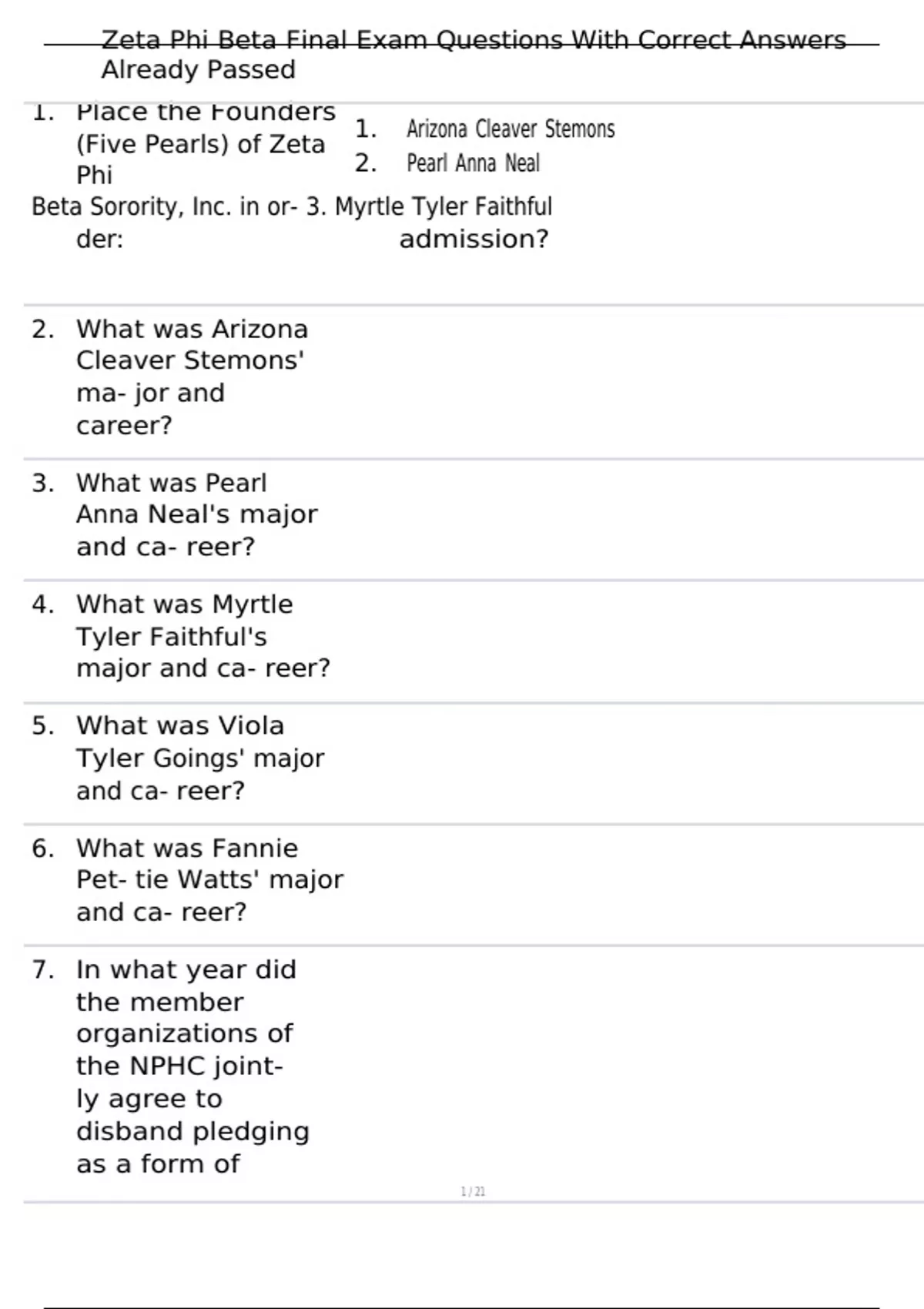 Zeta Phi Beta Final Exam Questions With Correct Answers Already Passed ...