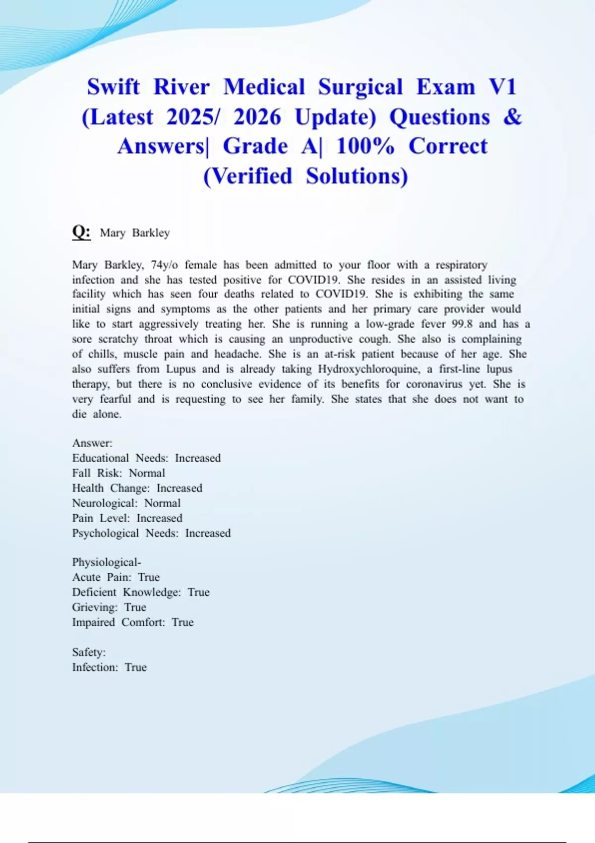 Swift River Medical Surgical Exams (Latest 2025/ 2026 Updates STUDY ...