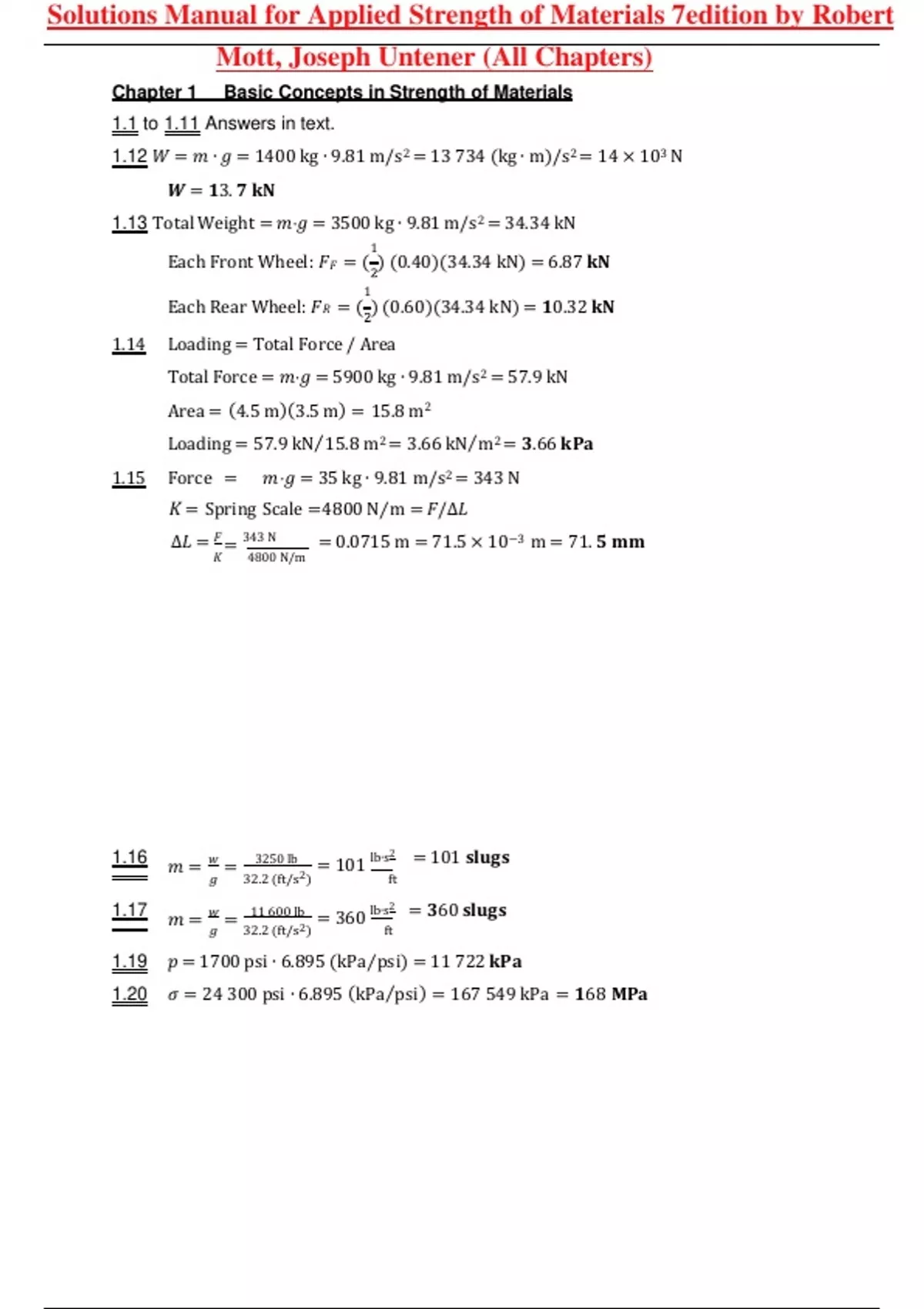 Solutions Manual for Applied Strength of Materials 7edition by Robert ...