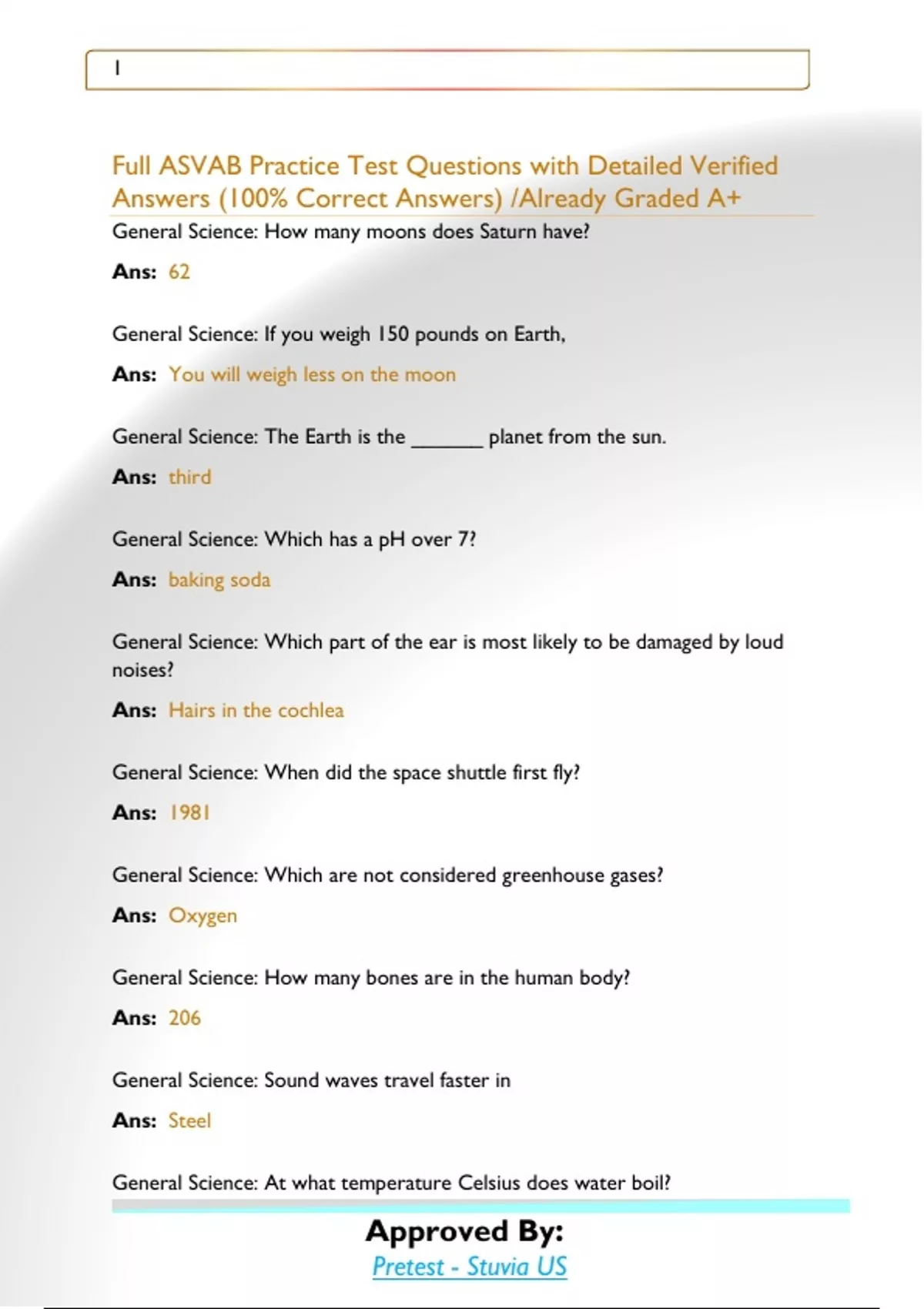 Full ASVAB Practice Test Questions with Detailed Verified Answers (100% ...