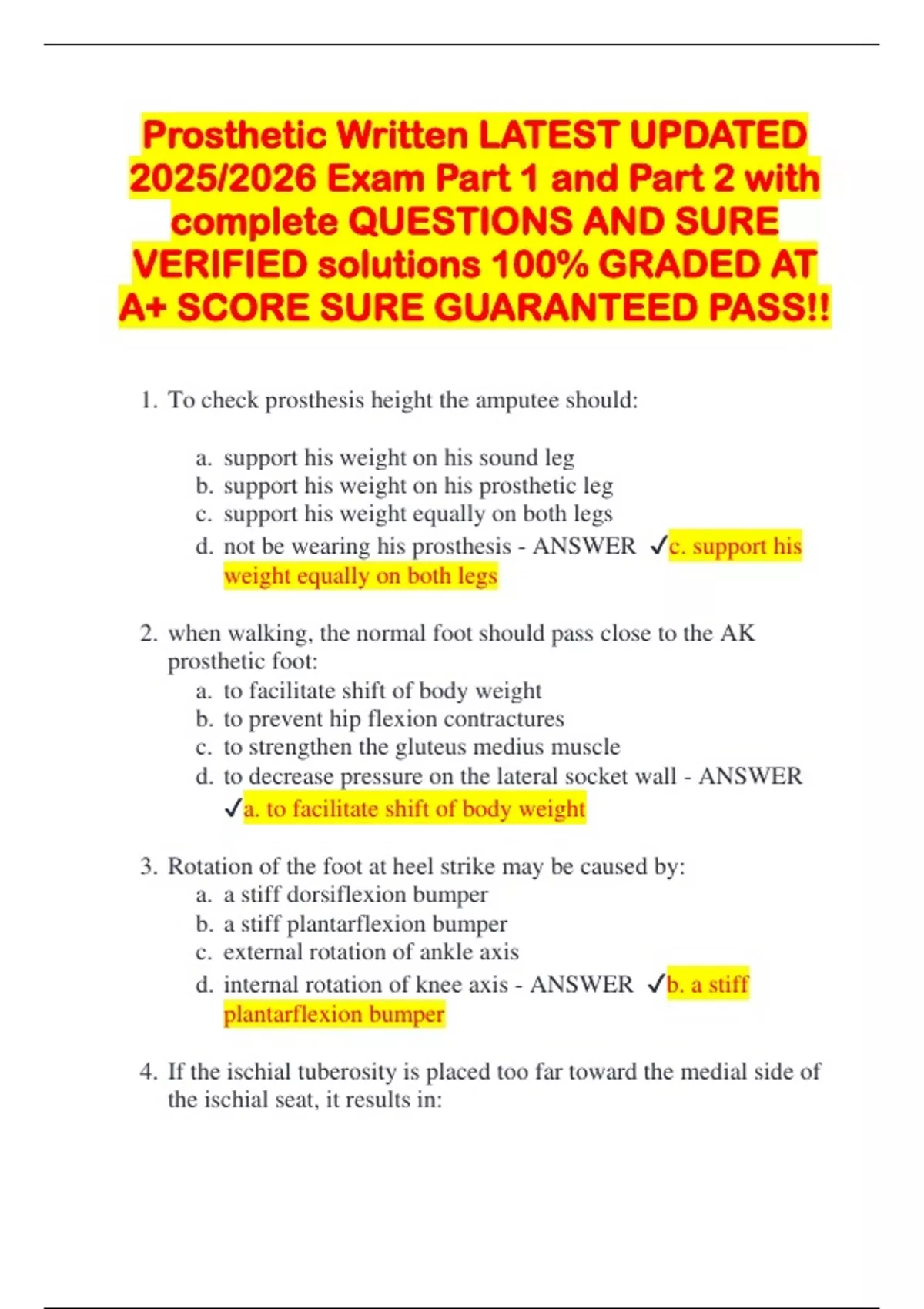 Prosthetic Written LATEST UPDATED 2025/2026 Exam Part 1 and Part 2 with ...