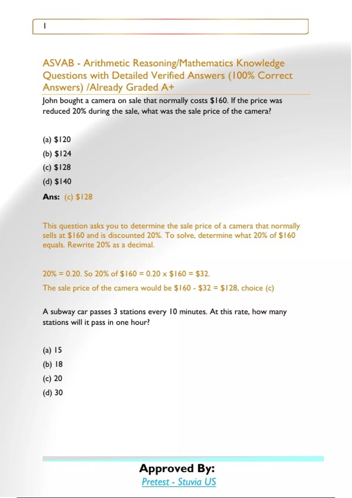 ASVAB - Arithmetic Reasoning/Mathematics Knowledge Questions with ...