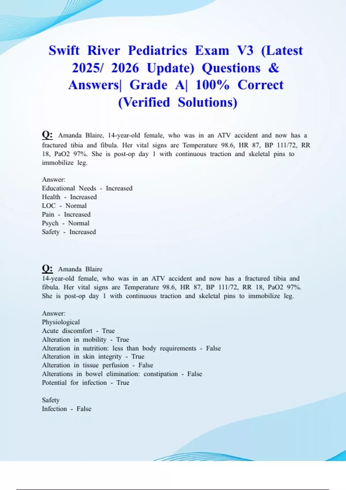 Swift River Pediatrics Exam V3 (Latest 2025/ 2026 Update) Questions ...