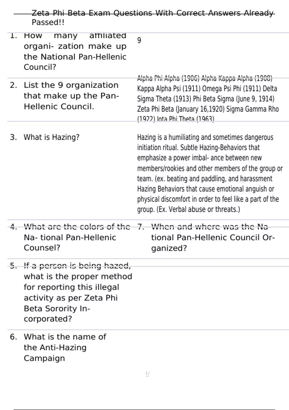 Zeta Phi Beta Exam Questions With Correct Answers Already Passed ...