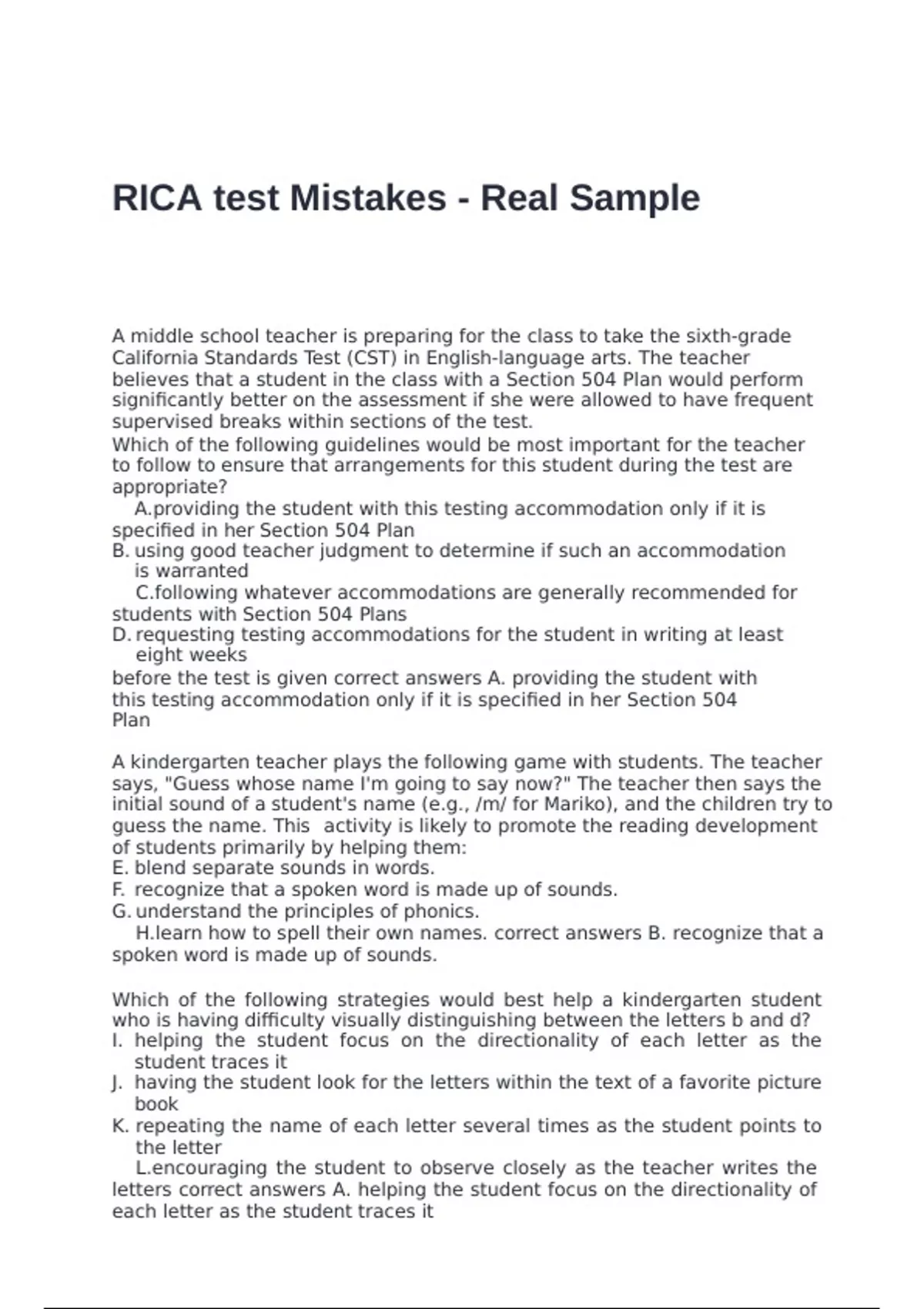 RICA test Mistakes - Real Sample exam with 100% correct answers 2025 ...
