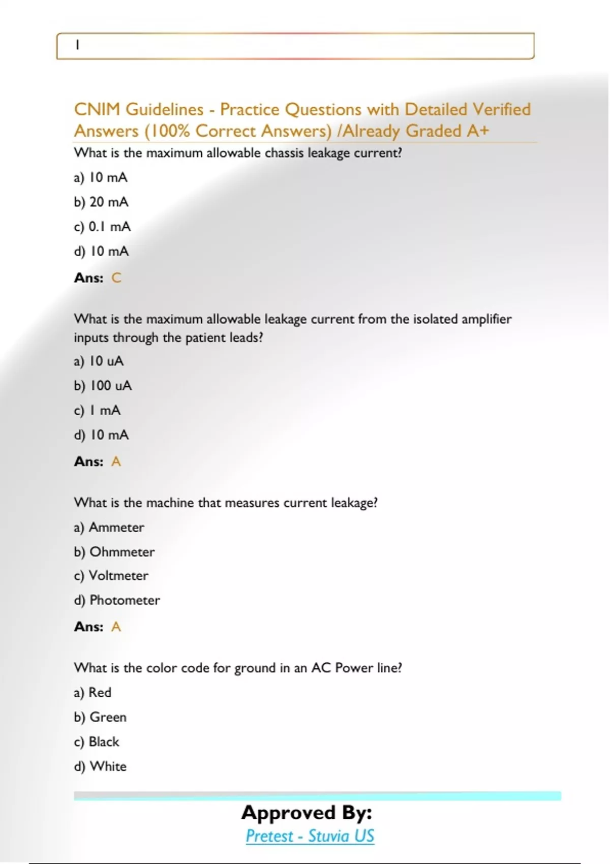 CNIM Guidelines - Practice Questions with Detailed Verified Answers ...